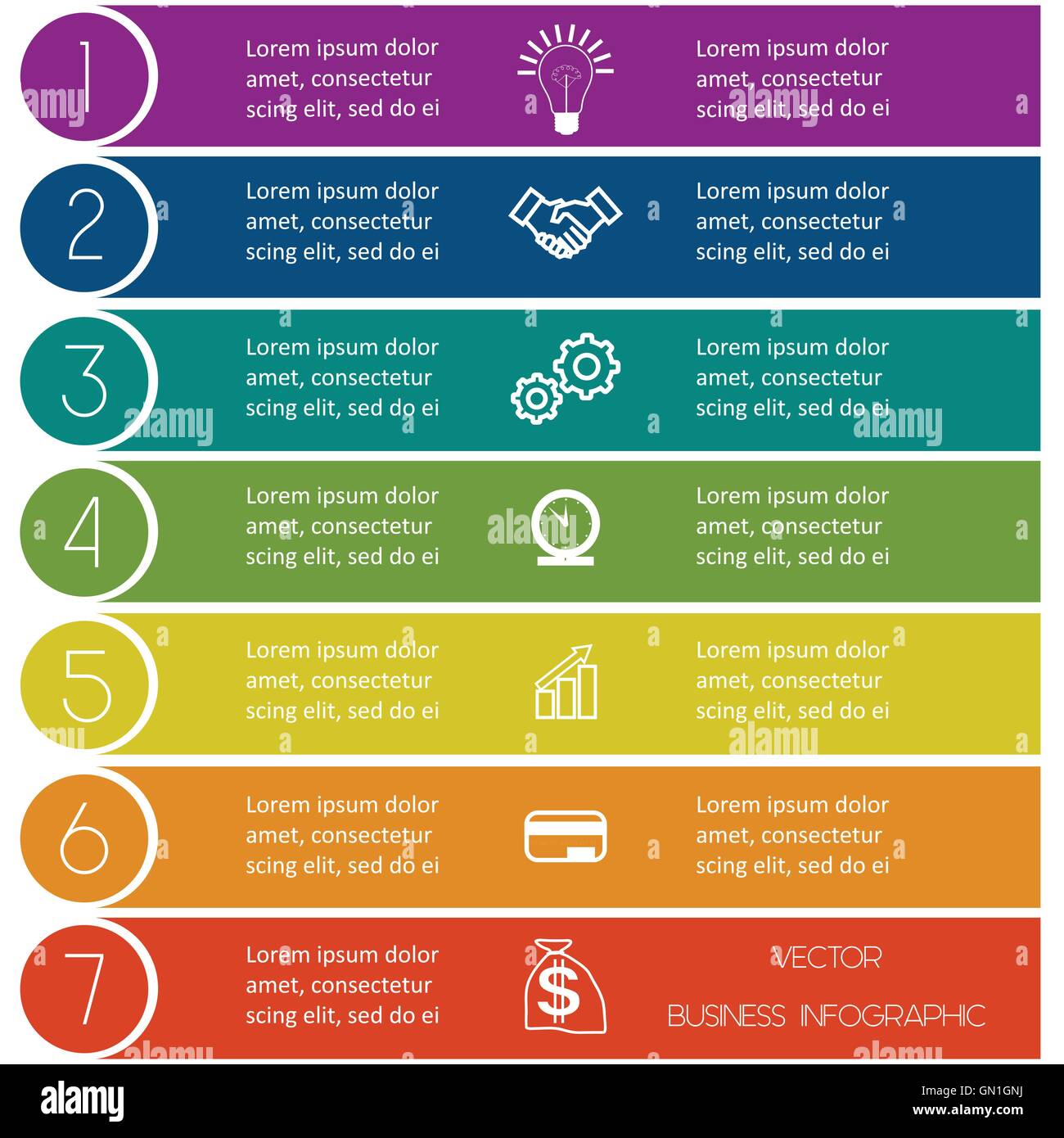 Infographic template from Colourful strips with text areas on seven ...