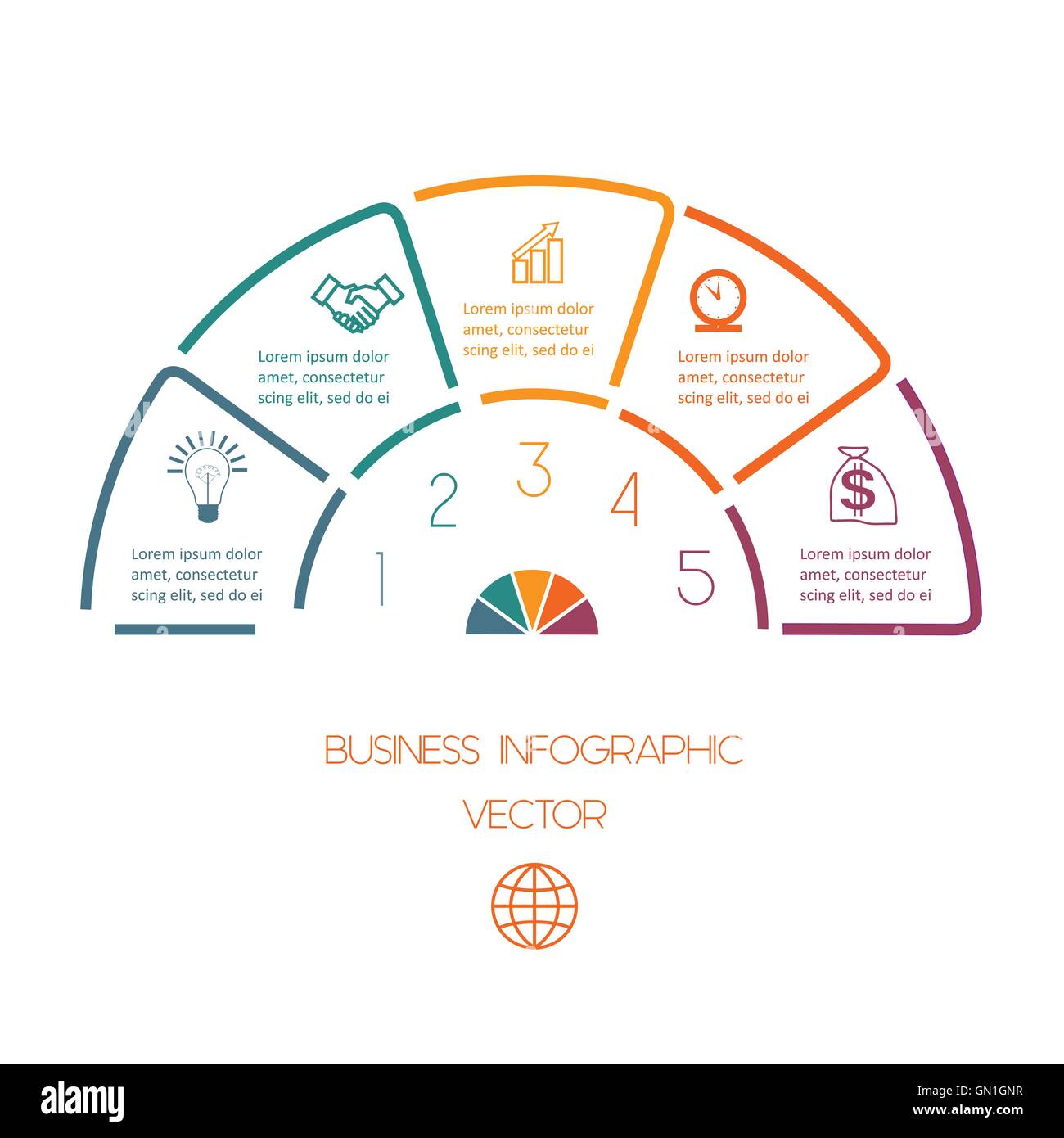 Infographic Semicircle template from colourful lines with text areas on ...