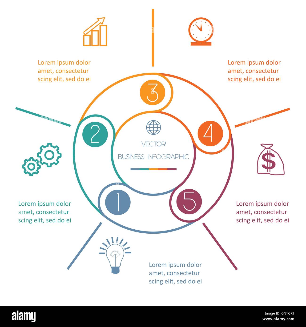 Multi-coloured ring numbered Infographic Cyclic Process from colourful ...