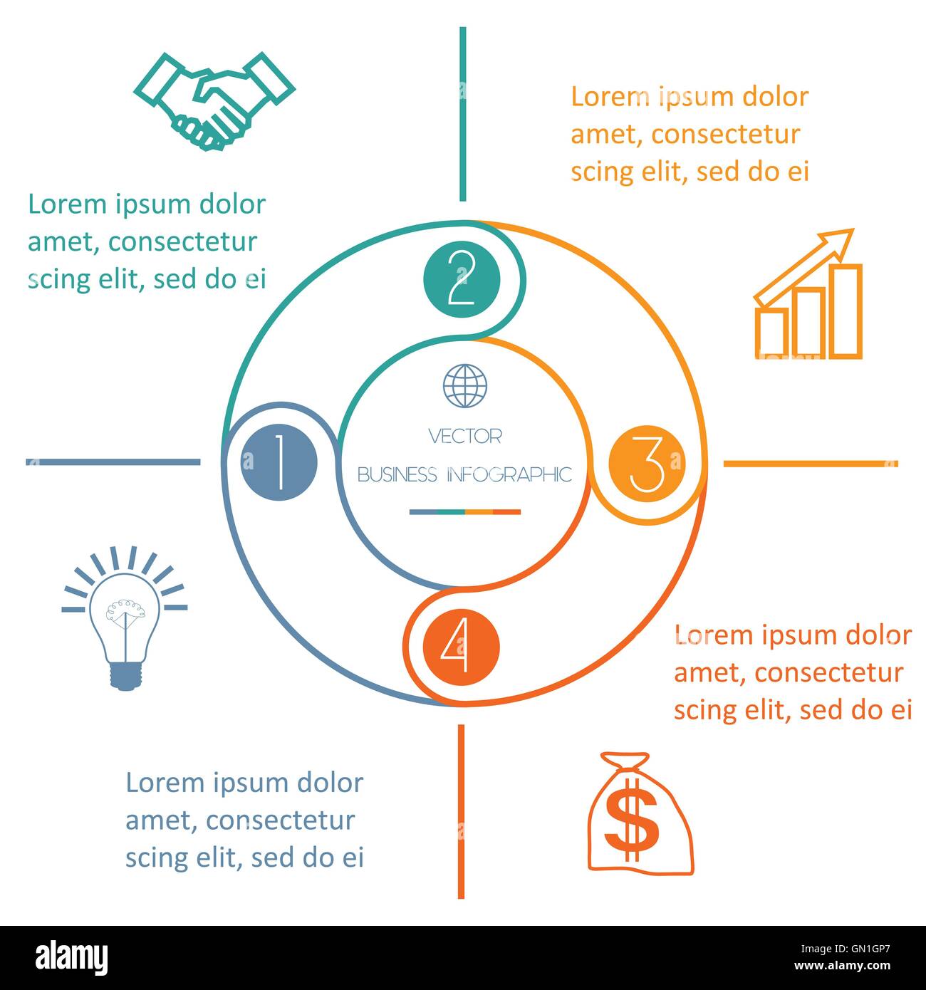 Multi-coloured ring numbered Infographic Cyclic Process from colourful ...