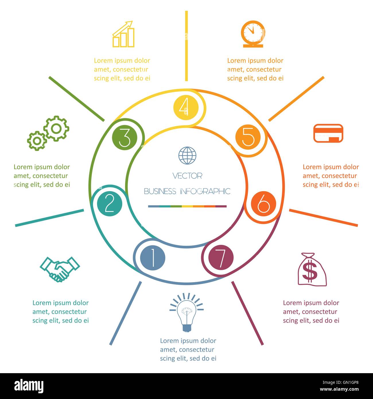 Multi-coloured ring numbered Infographic Cyclic Process from colourful ...