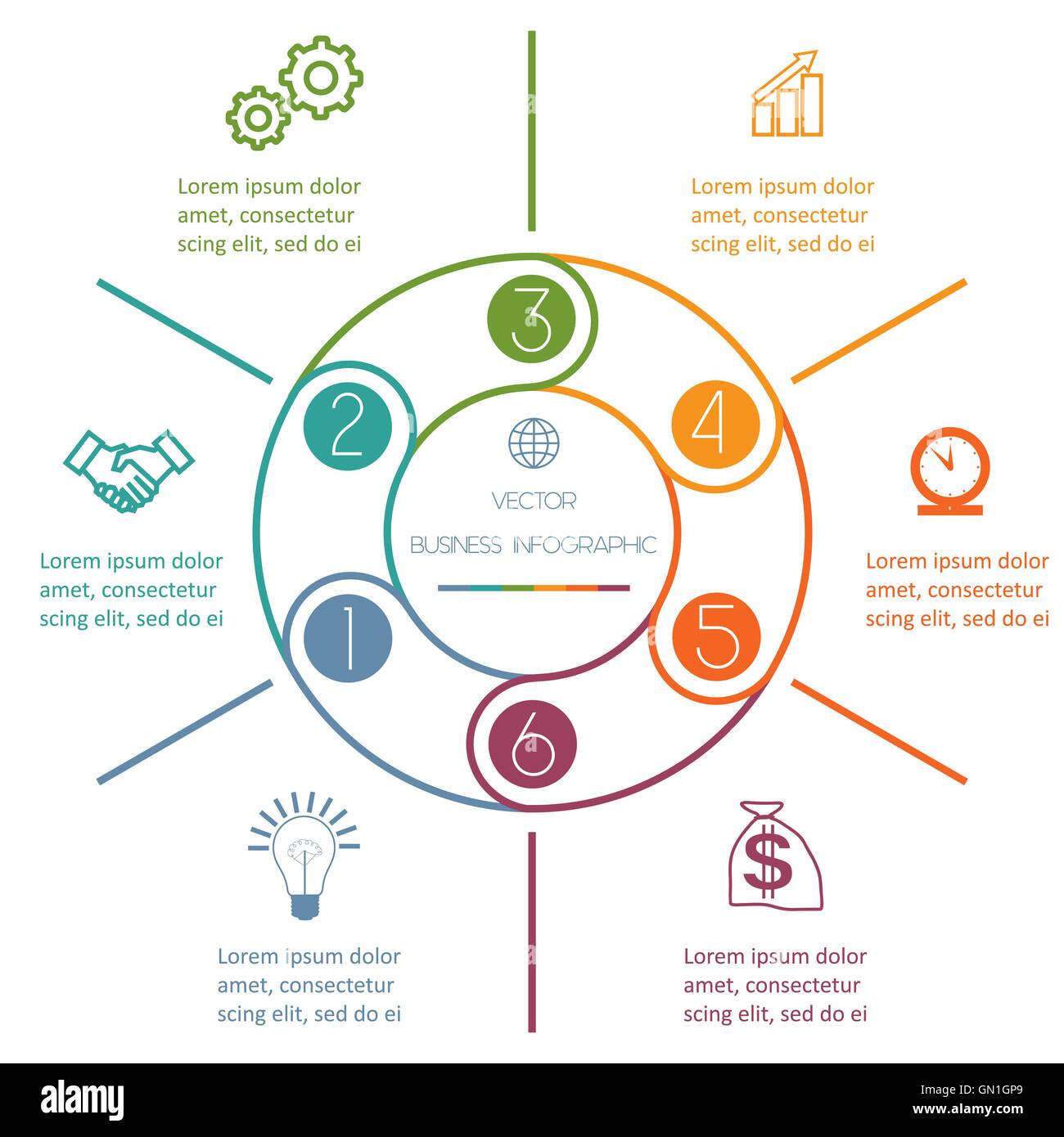 Multi-coloured ring numbered Infographic Cyclic Process from colourful ...