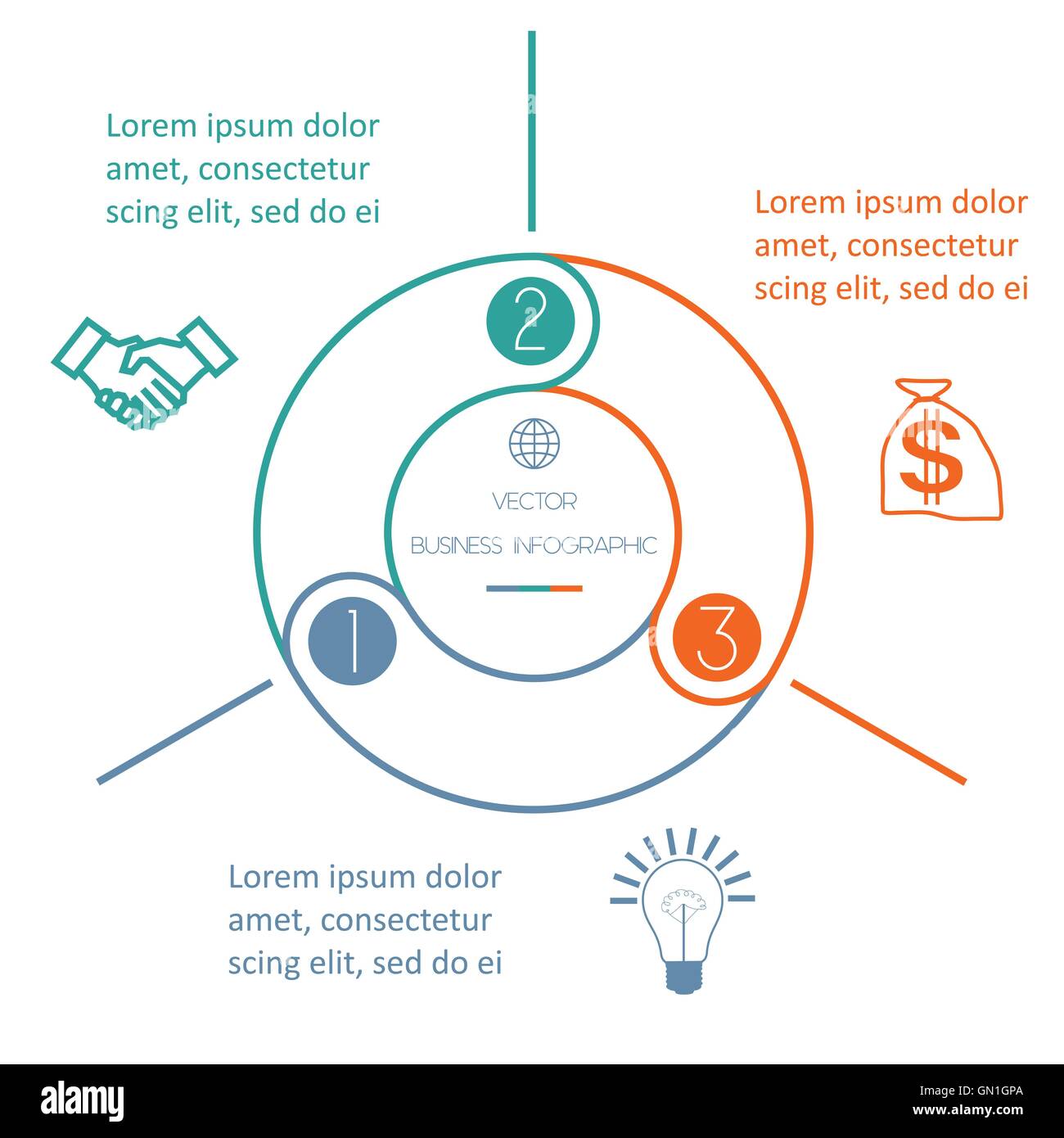 Multi-coloured ring numbered Infographic Cyclic Process from colourful ...