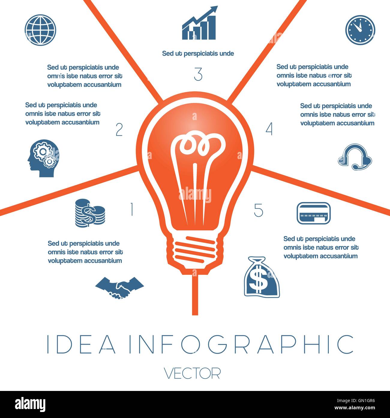 Light bulb infographics template on five positions possible to use for ...