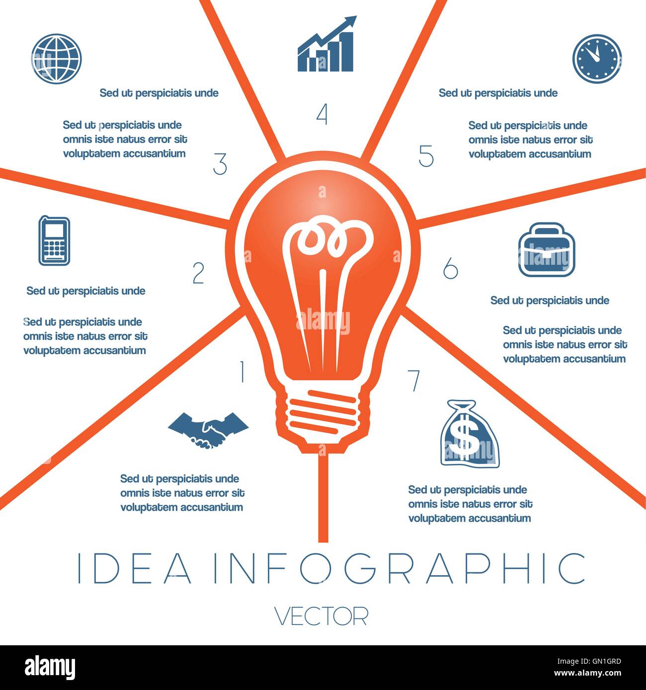 Light bulb infographics template on seven positions possible to use for ...