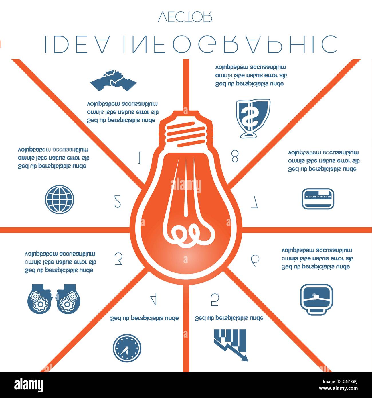 Light bulb infographics template on eight positions possible to use for ...