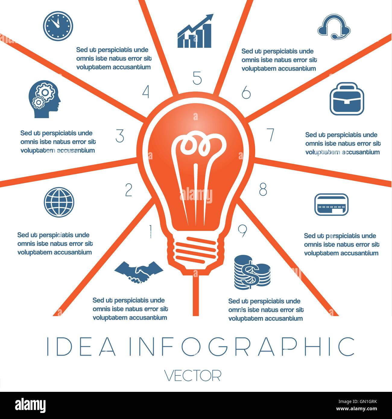Light bulb infographics template on nine positions possible to use for ...