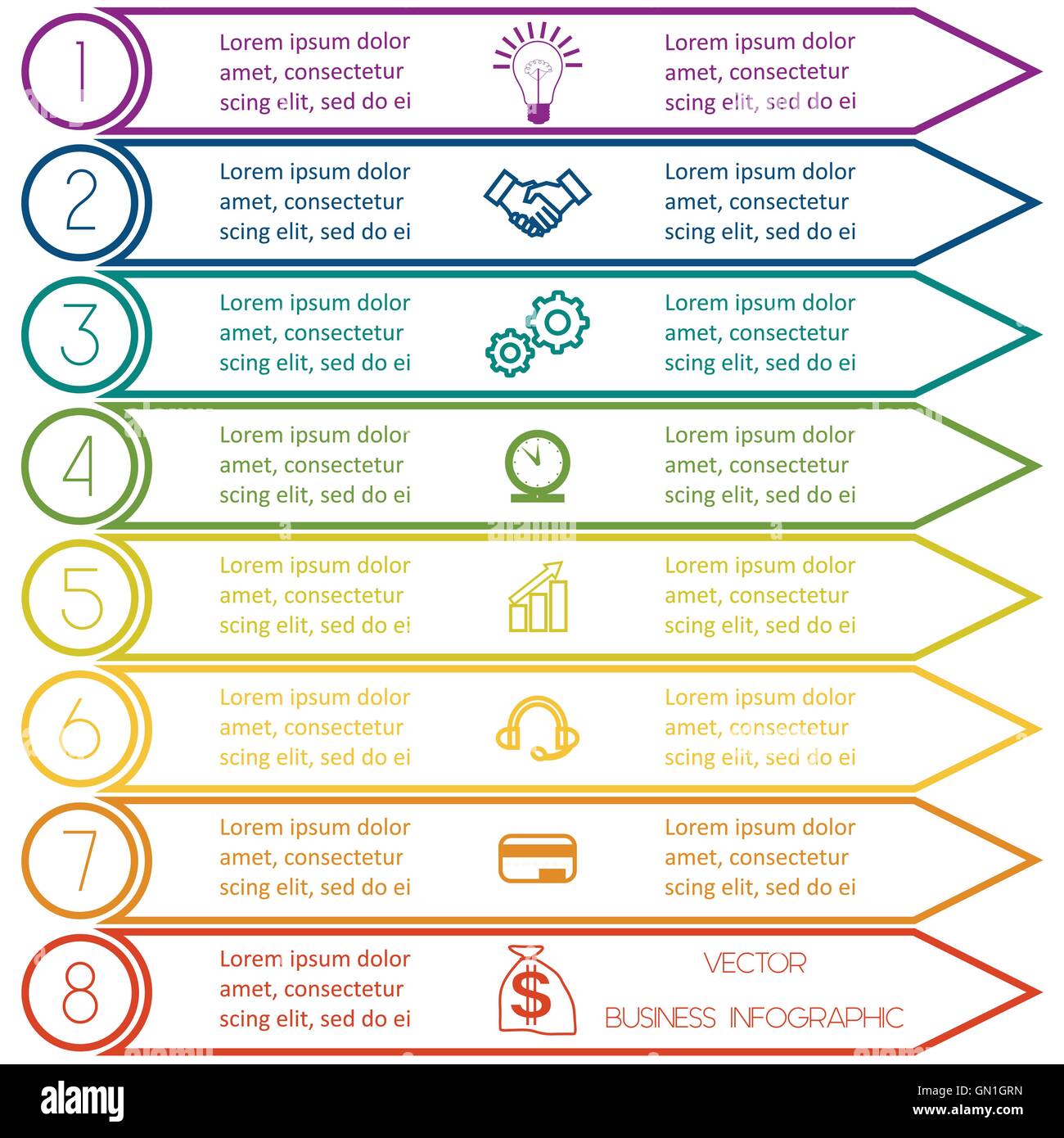 Infographic template from Colourful lines with text areas on eight ...