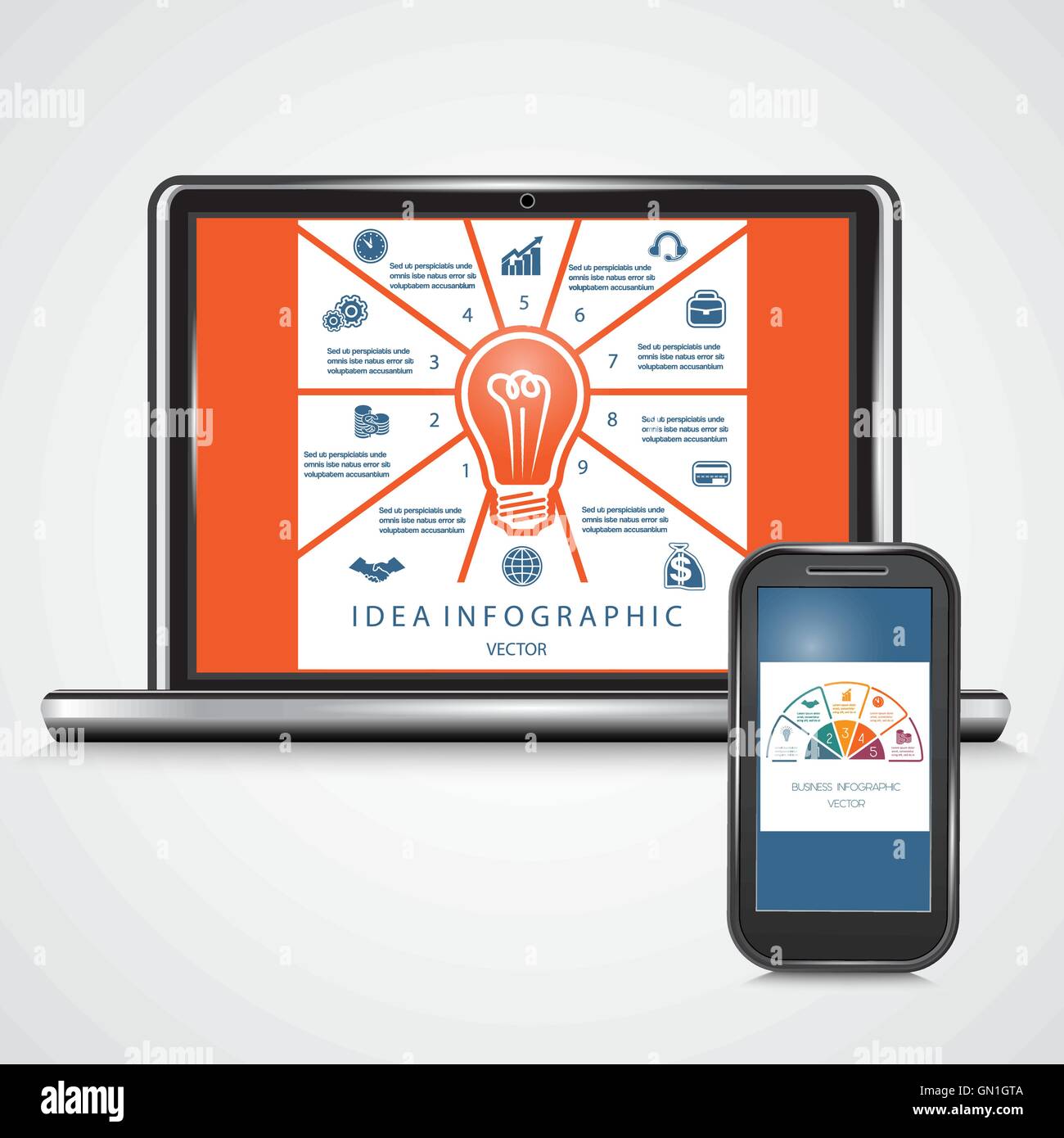 Notebook and Mobile Phone infographic on screen Stock Vector Image ...