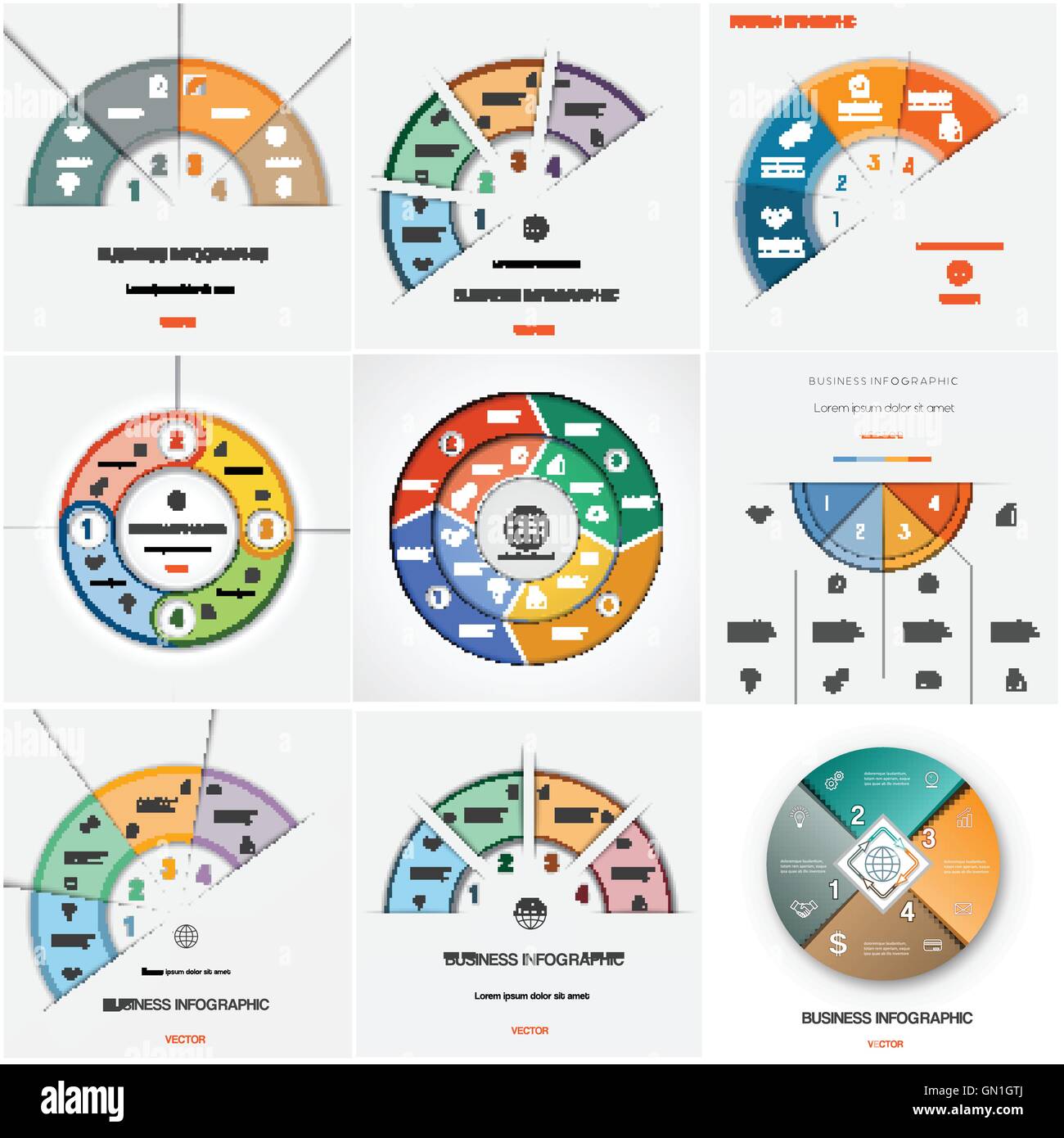 Set 9 templates. Infographics business conceptual cyclic processes for ...