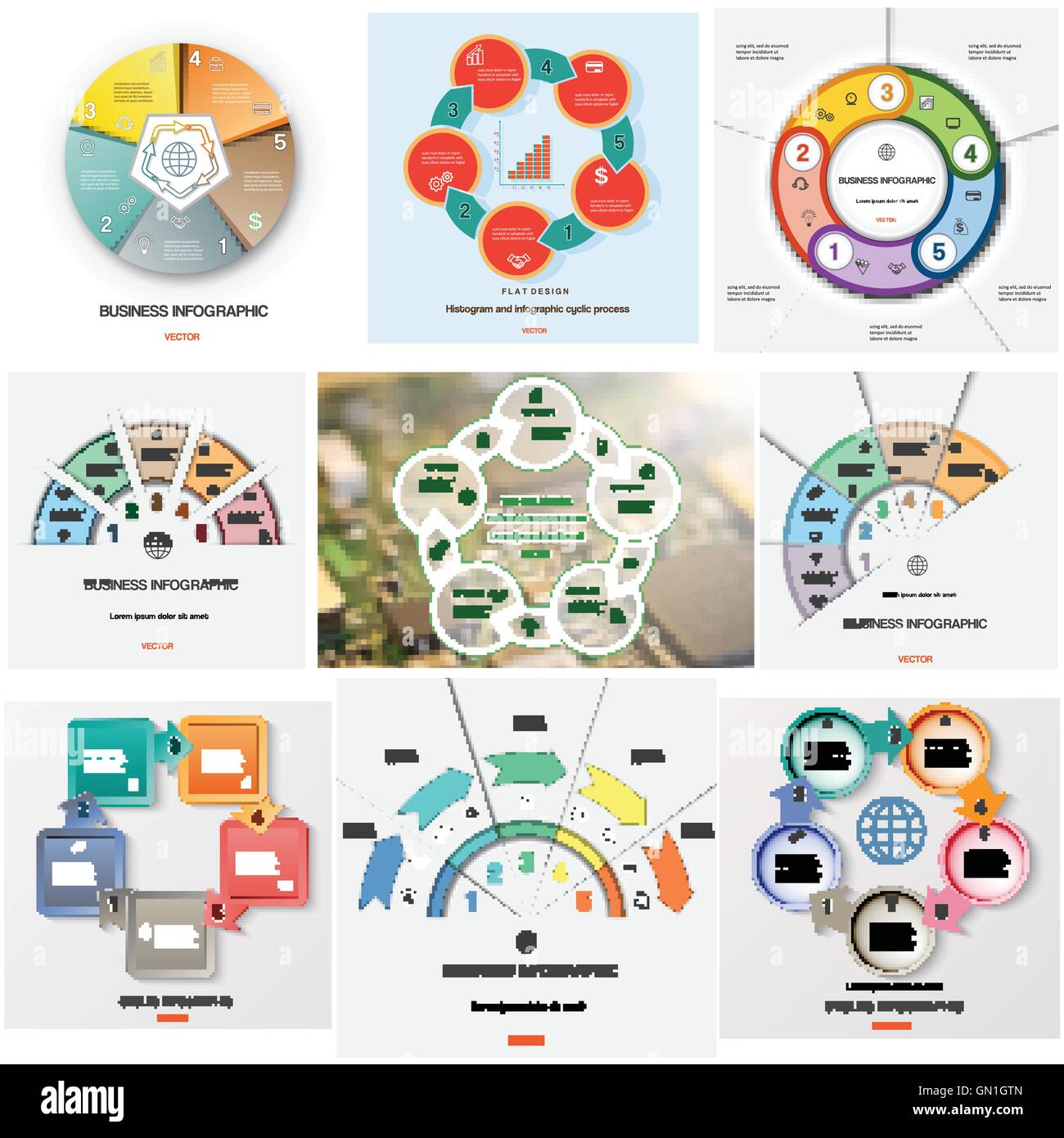 Set 9 templates Infographics for business conceptual cyclic processes ...