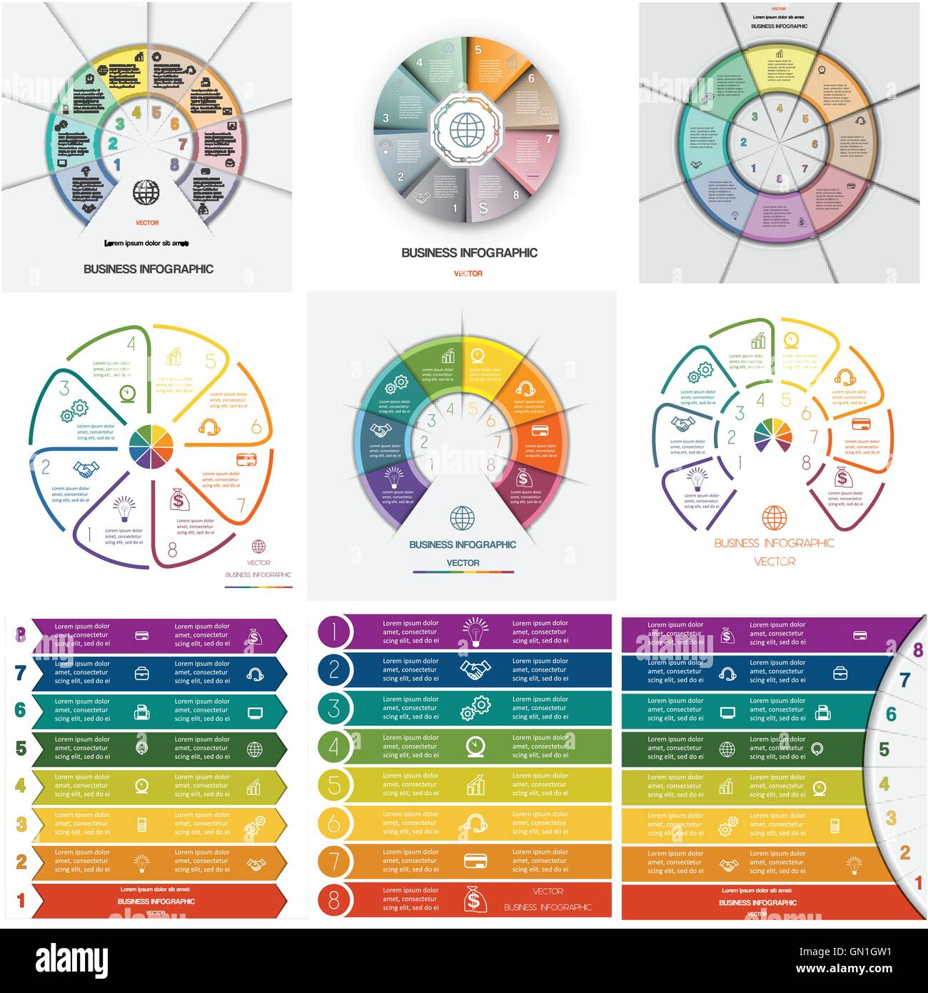 Set 9 templates. Infographics for business conceptual cyclic processes ...