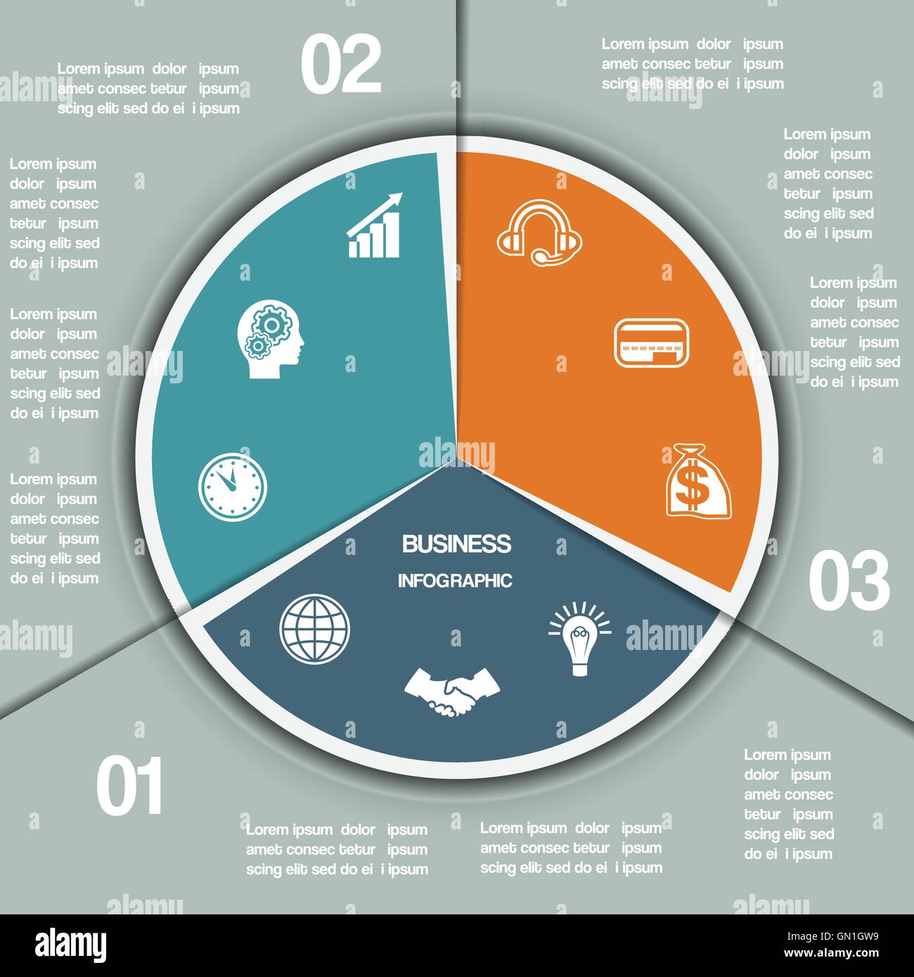 Infographic Pie chart template from colourful circle with text areas on ...