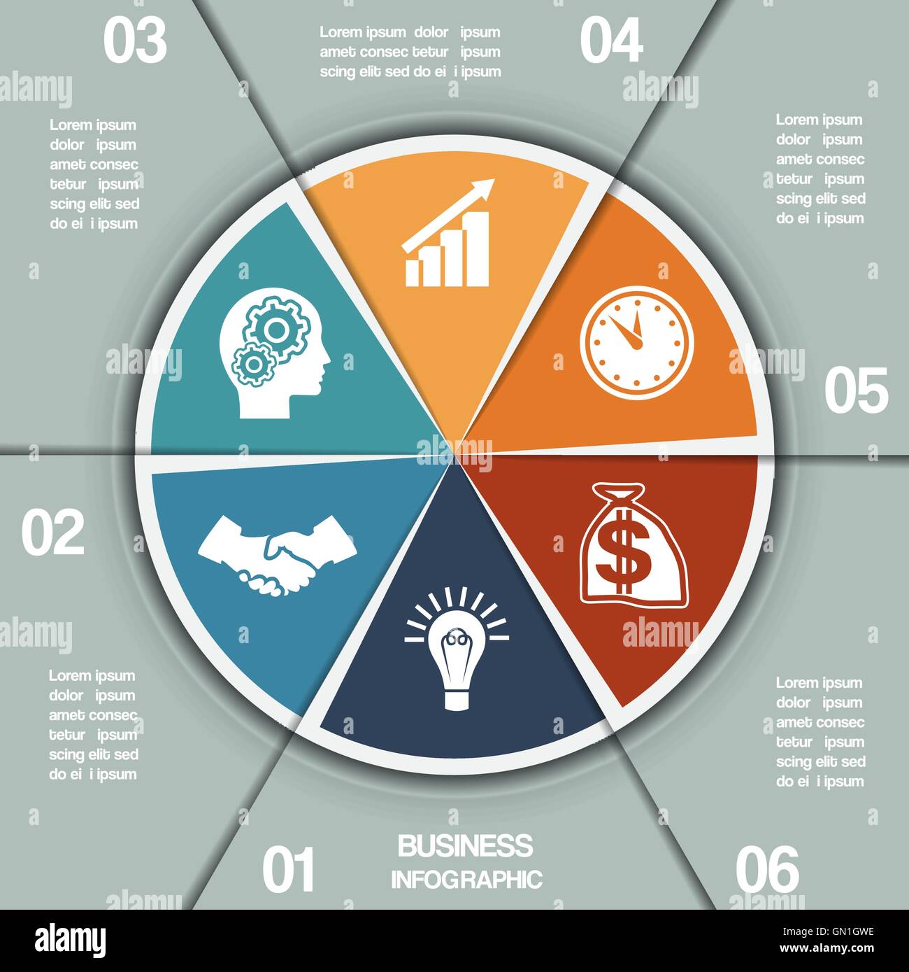 Infographic Pie chart template from colourful circle with text areas on ...