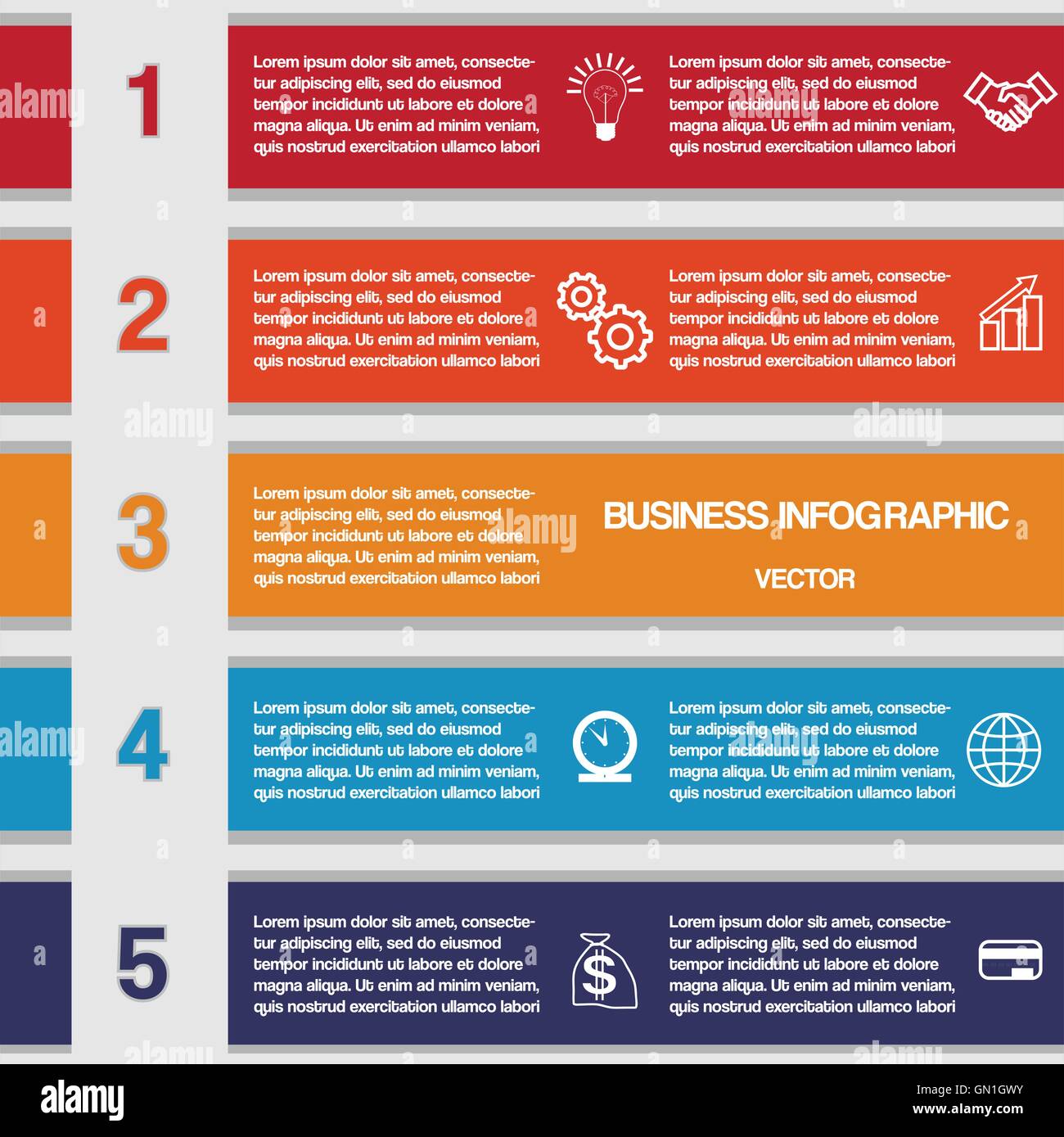 Five colour strips, template infographics for business conceptual ...