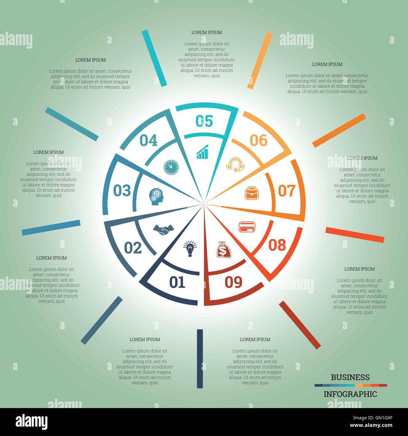 Infographic Pie chart template colourful circle from lines with text ...