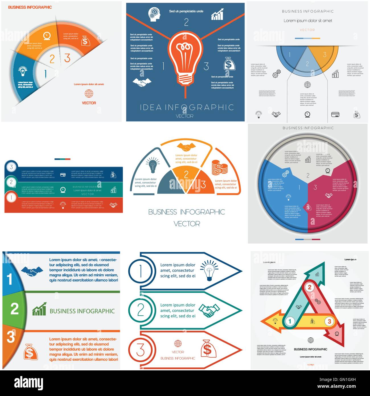 Set 9 templates Infographics for business conceptual cyclic processes ...