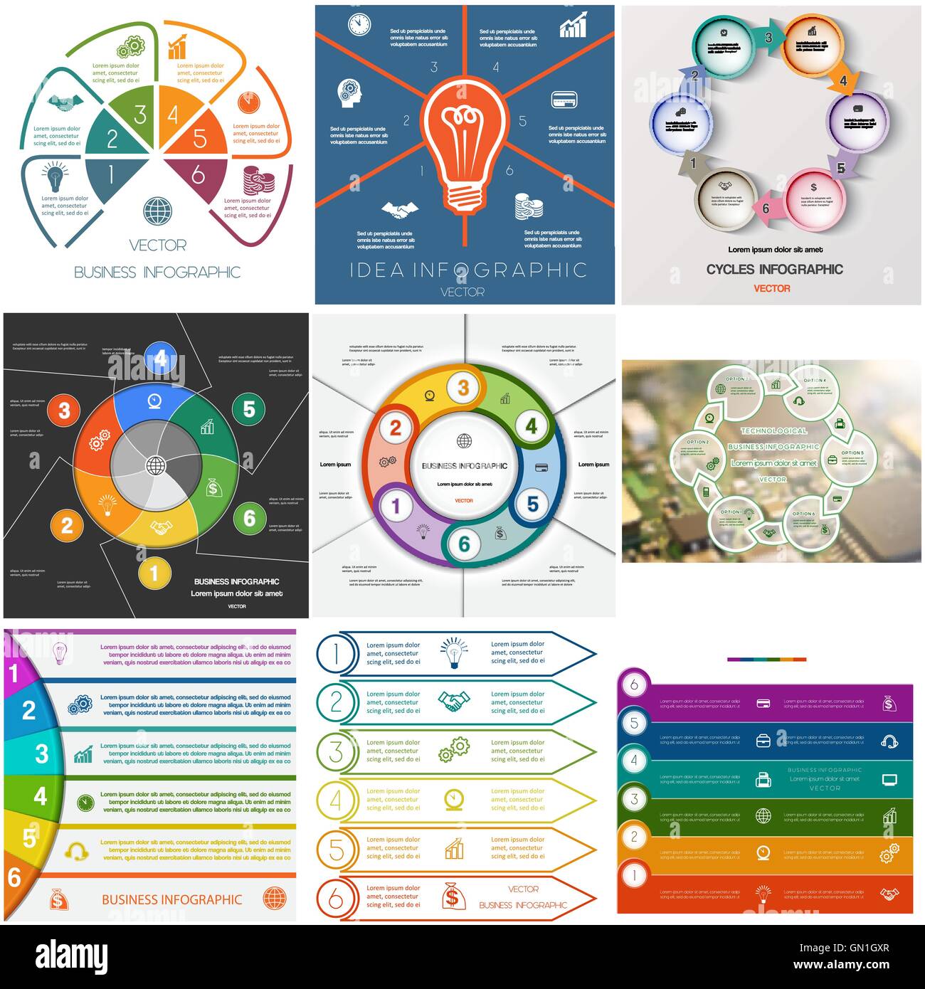 Set 9 templates. Infographics business conceptual cyclic processes for ...