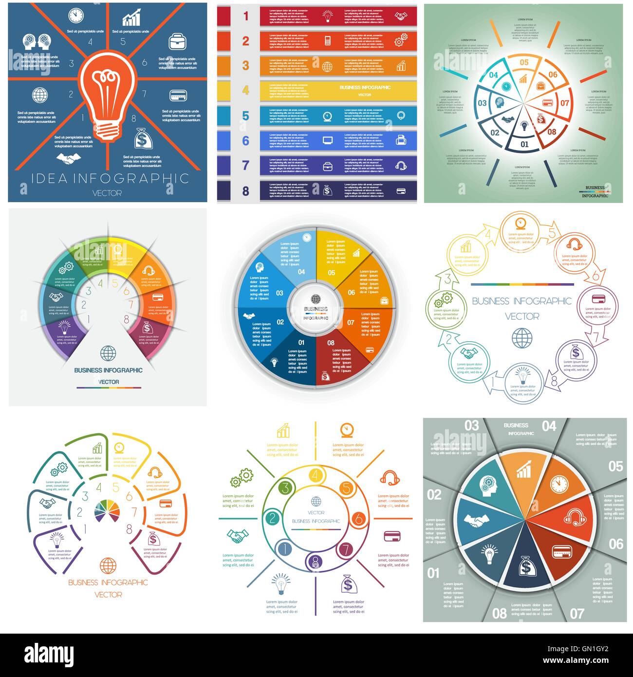 Set 9 templates, Infographics business conceptual cyclic processes ...