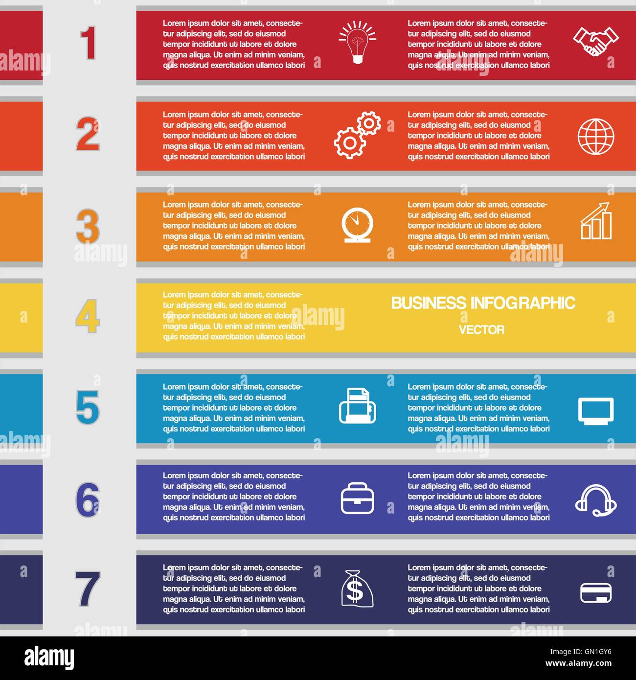 Seven colour strips, template infographics for business conceptual ...
