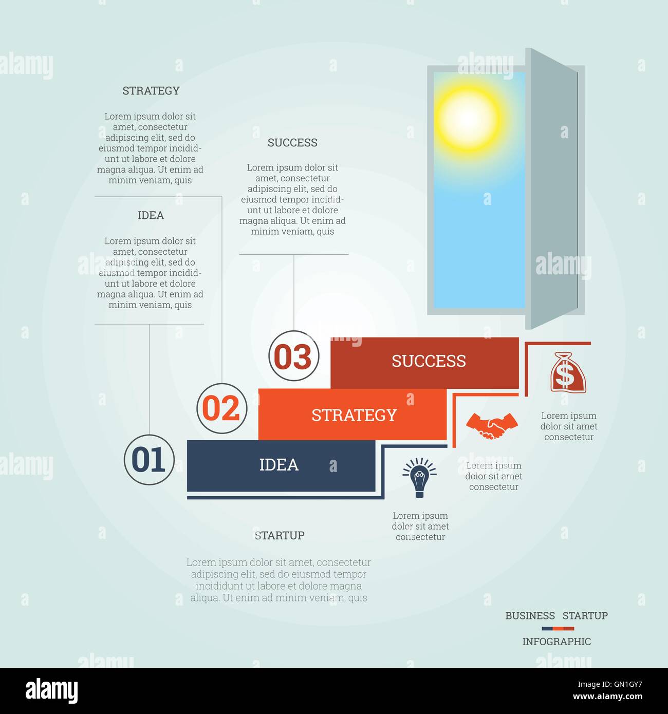 Business success startup, Conceptual infographics steps up ladders and ...
