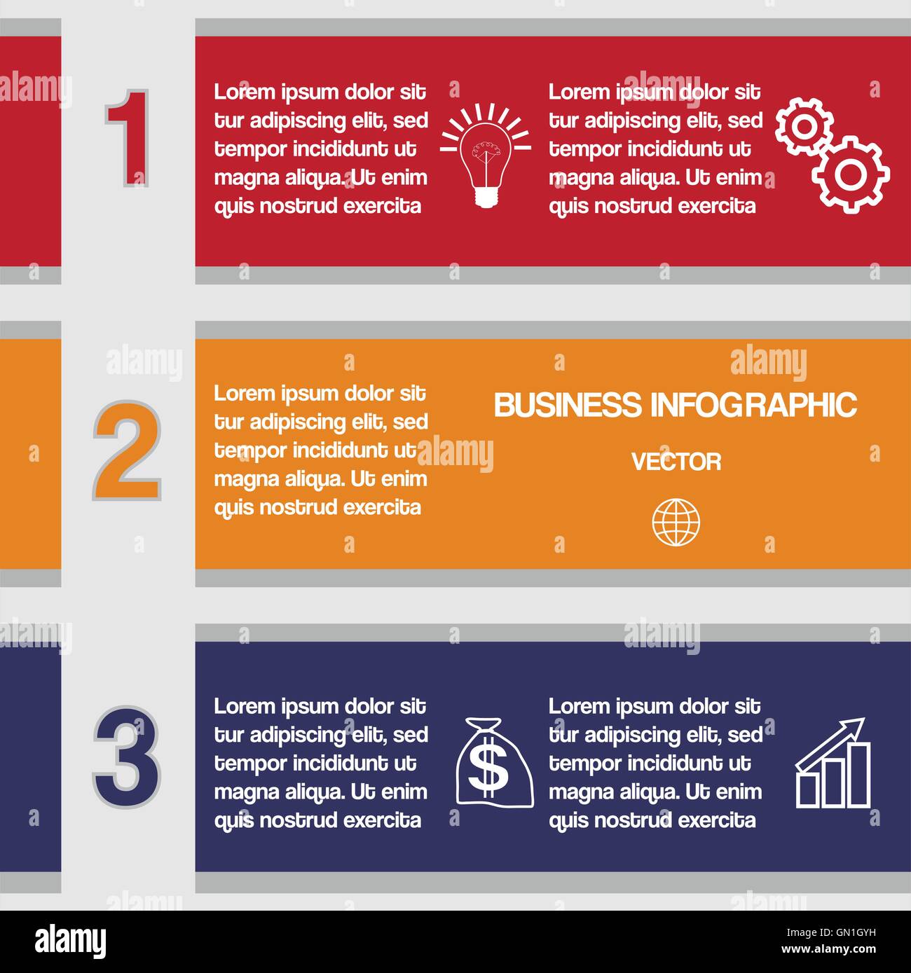 Three colour strips, template infographics for business conceptual ...