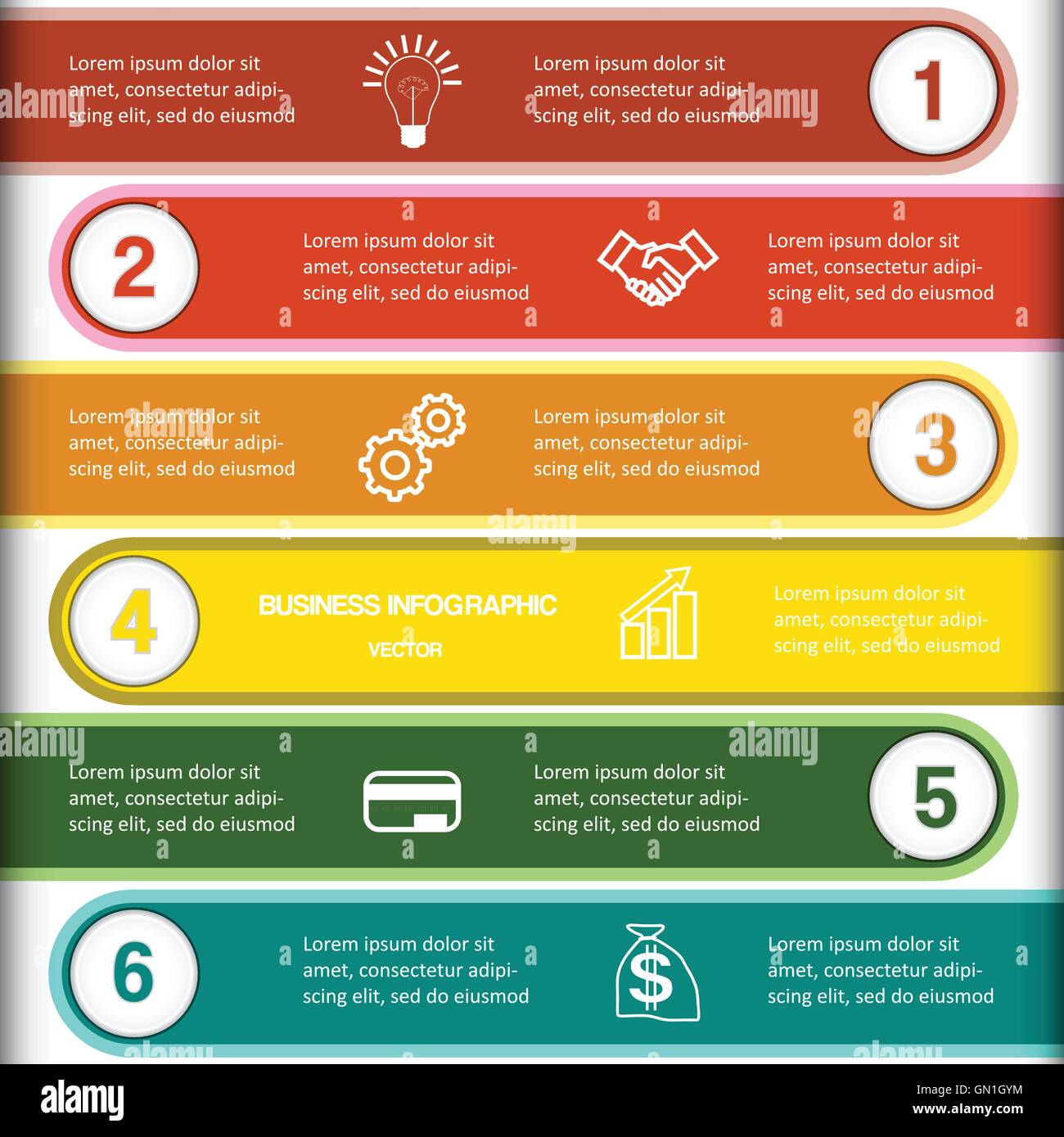 Vector illustration infographic, numbered multi-coloured strips ...