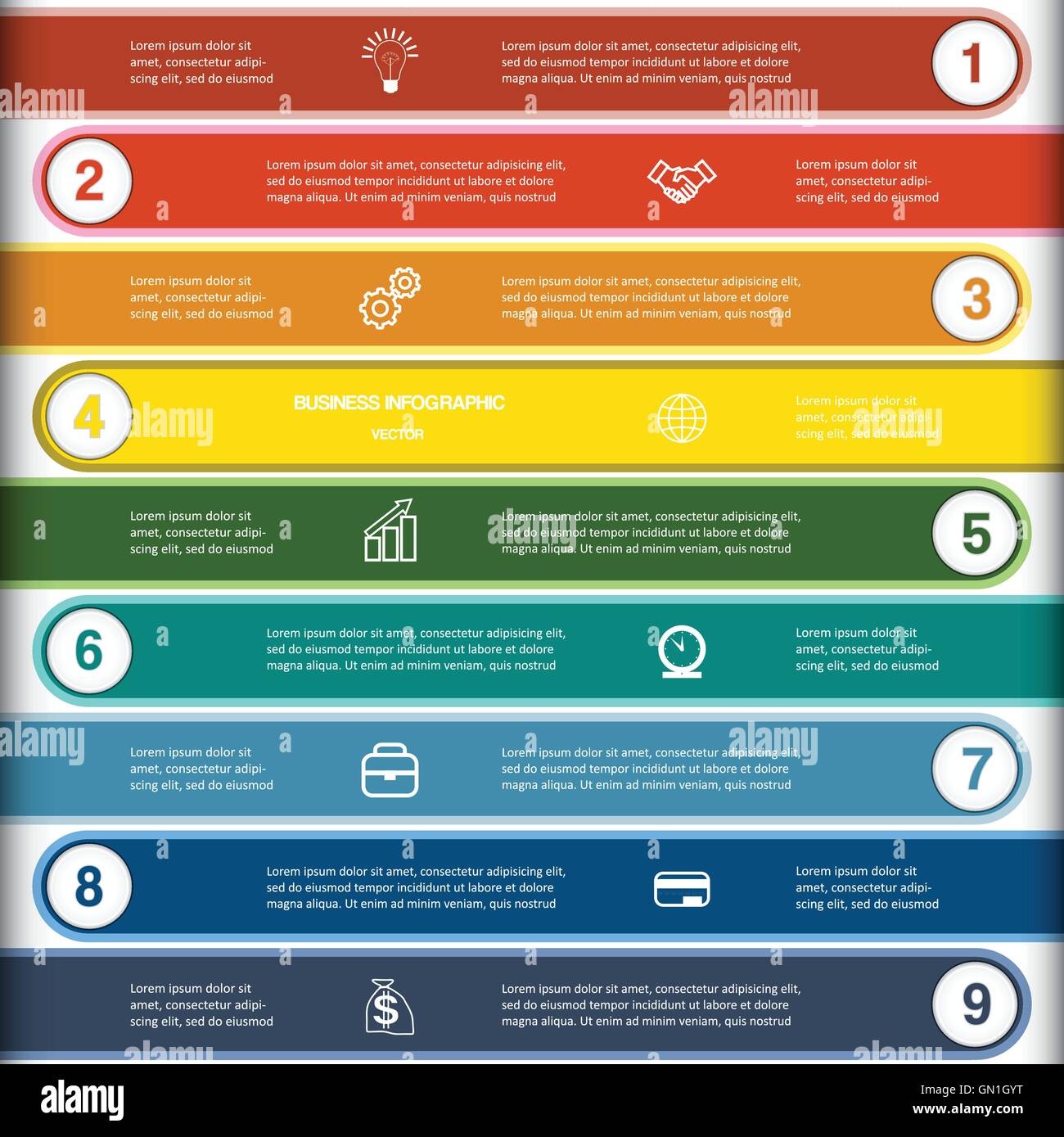 Vector illustration infographic, numbered multi-coloured strips ...