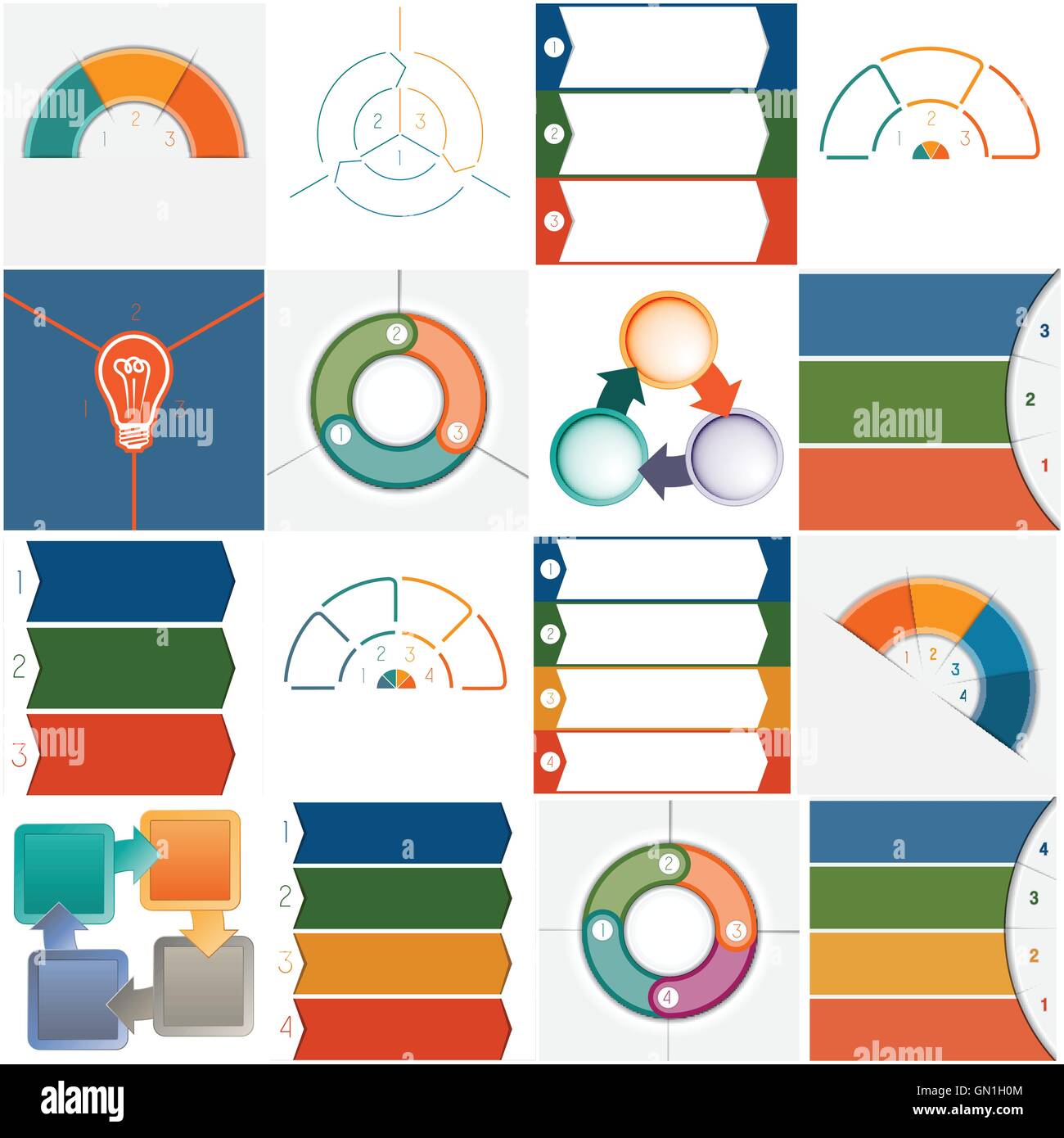 16 vector templates, Infographics cyclic processes, text area for three ...