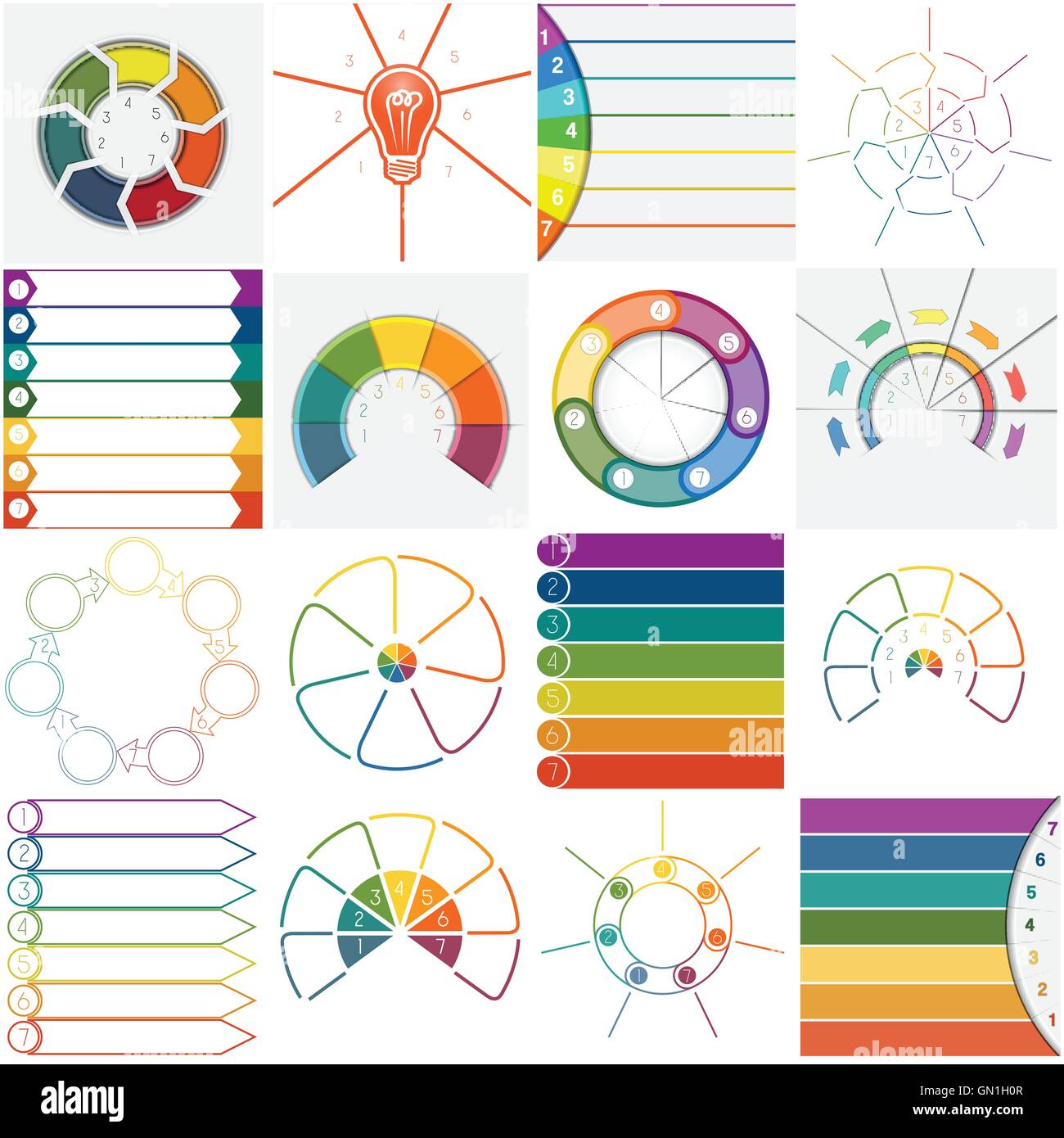 16 vector templates, Infographics cyclic processes, text area for seven ...