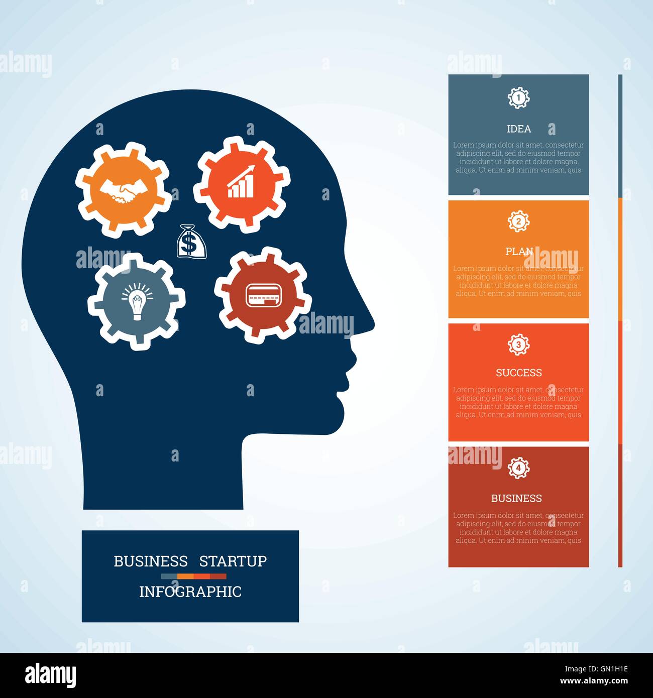 Vector image for infographic, head with gearwheels, thinking human ...
