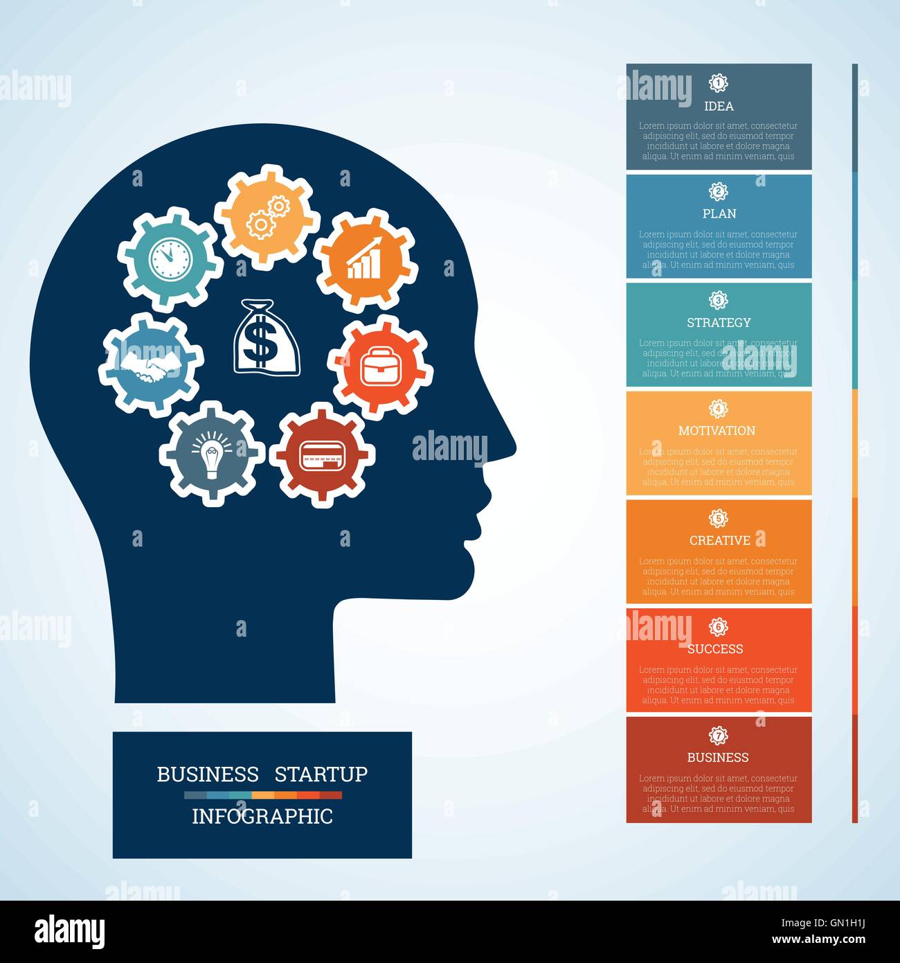 Vector image for infographic, head with gearwheels, thinking human ...
