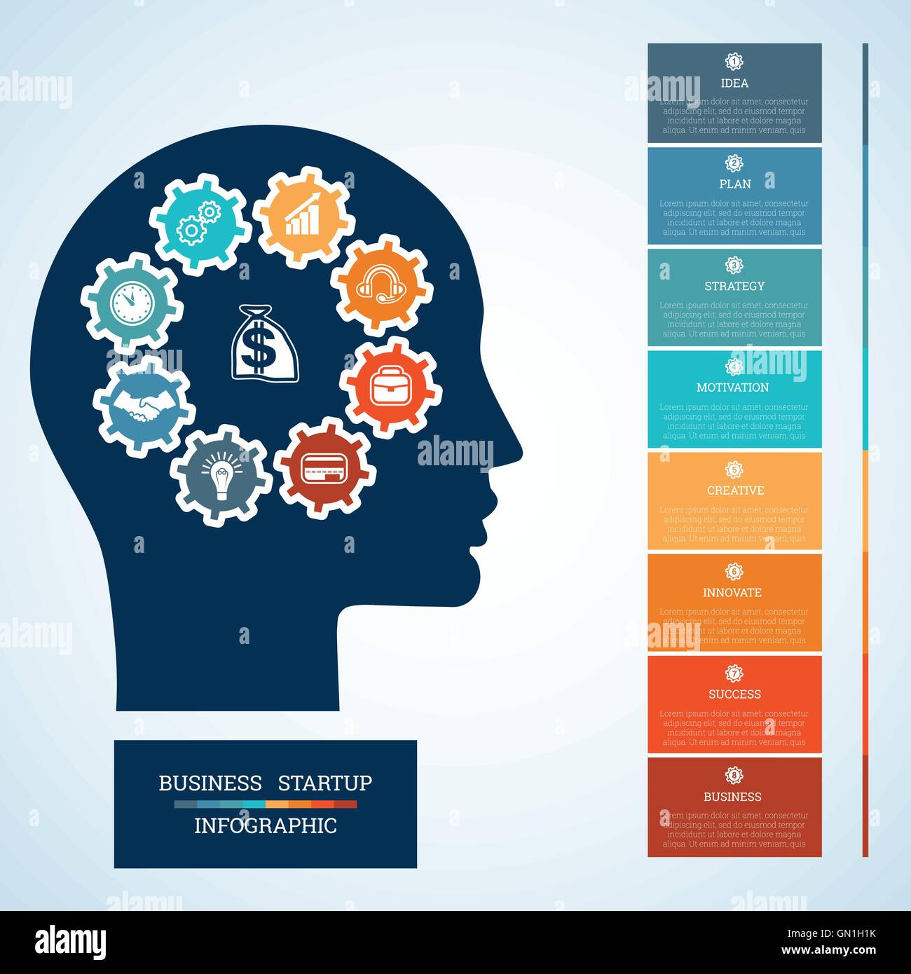 Vector image for infographic, head with gearwheels, thinking human ...