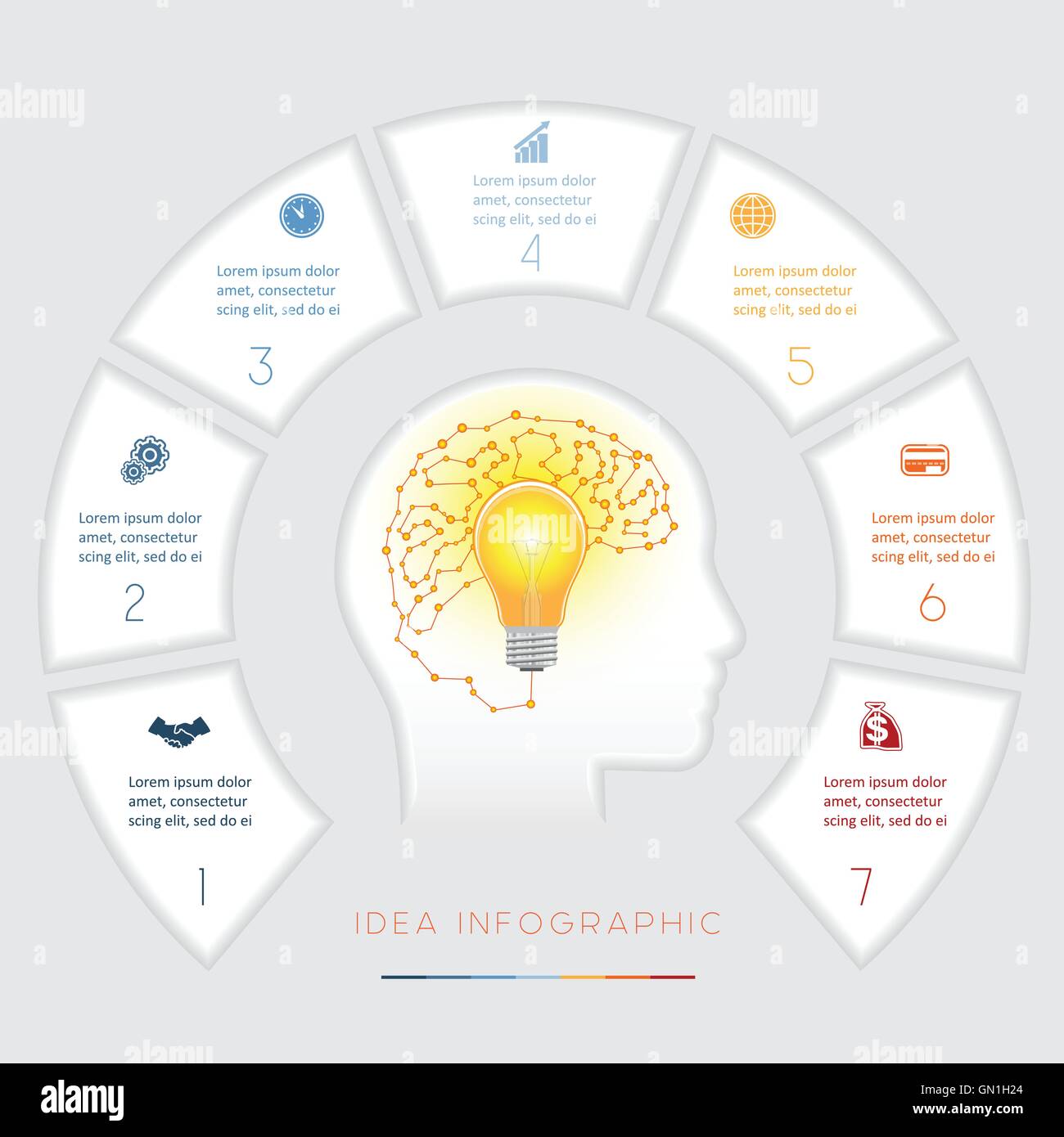 Head, lightbulb, brain, Conceptual idea infographics vector template ...