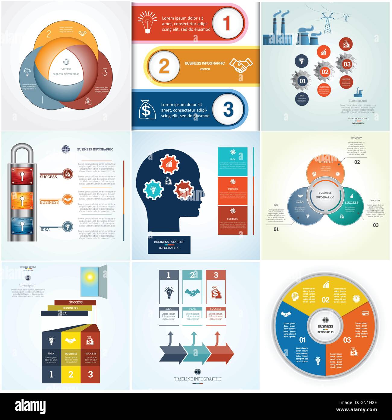 Infographics 9 templates business conceptual cyclic processes three ...