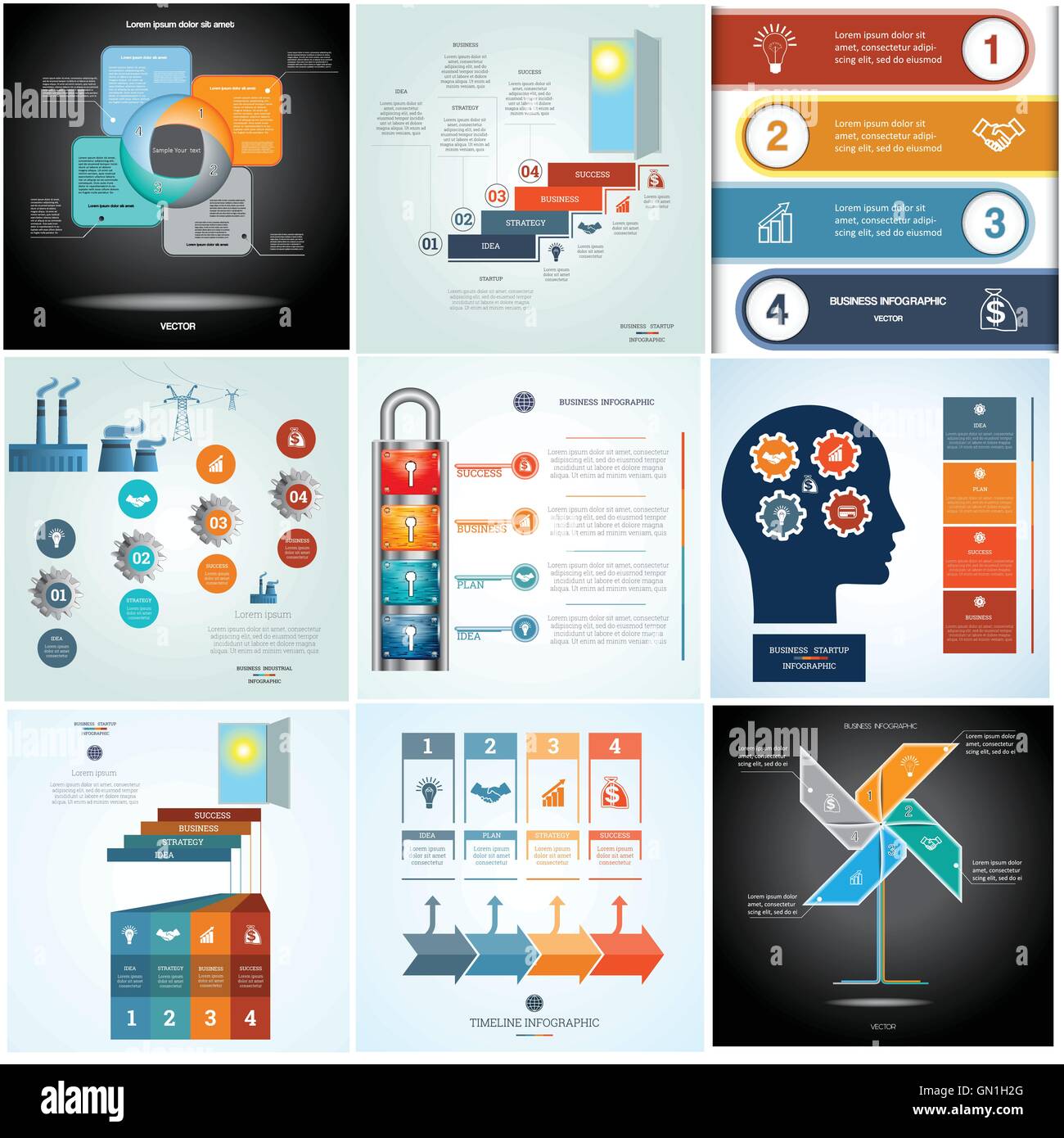 Modern business infographic 9 templates Vector illustration for four ...