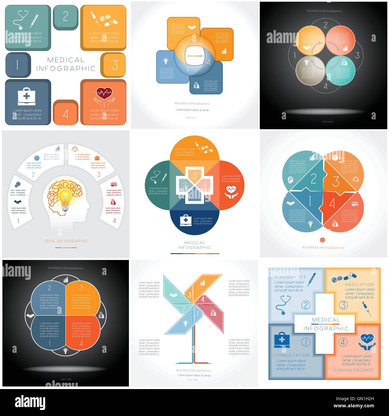 Set 9 templates, Infographics conceptual cyclic processes, four ...