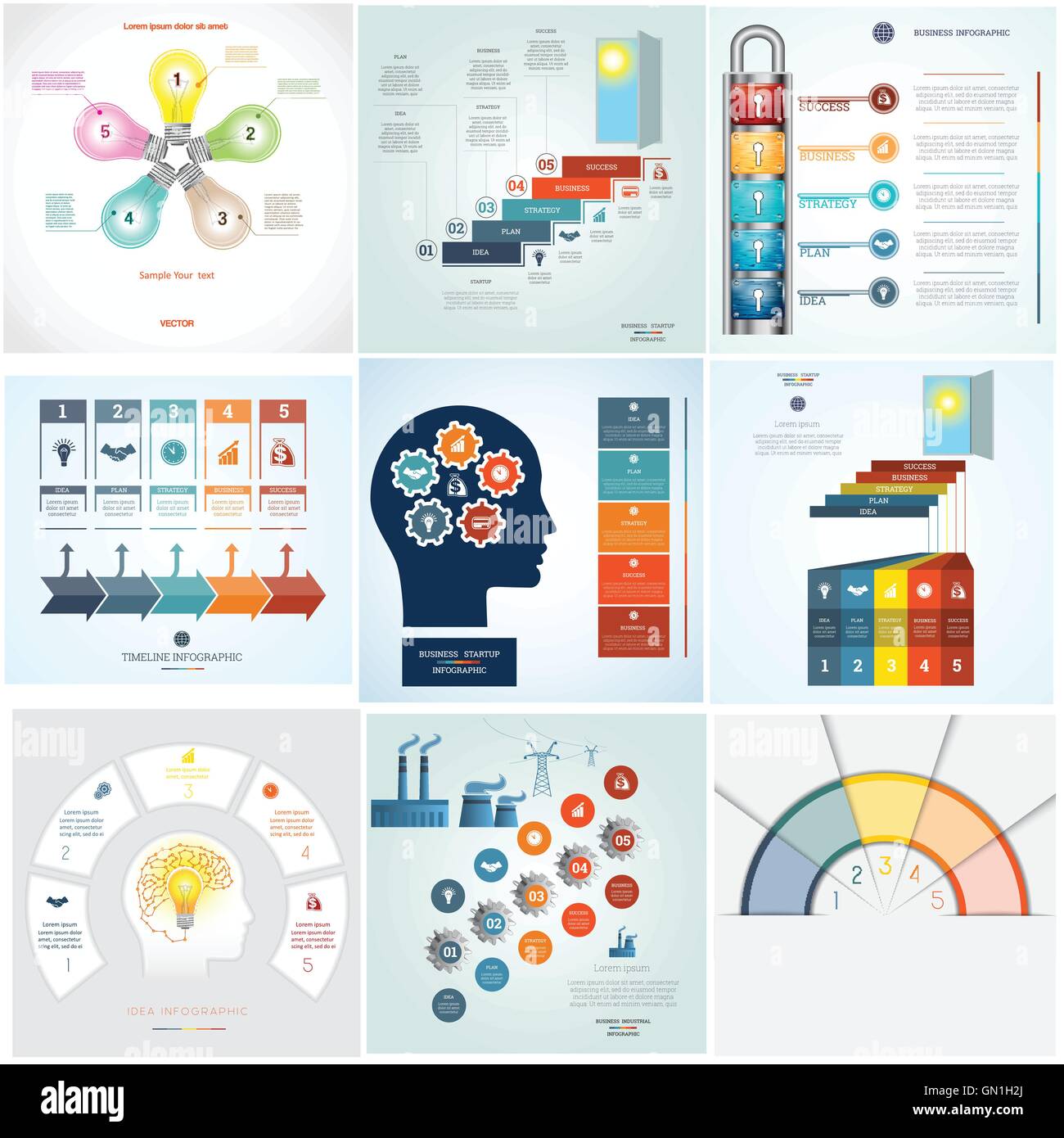 Infographics 9 templates conceptual cyclic processes, five positions ...