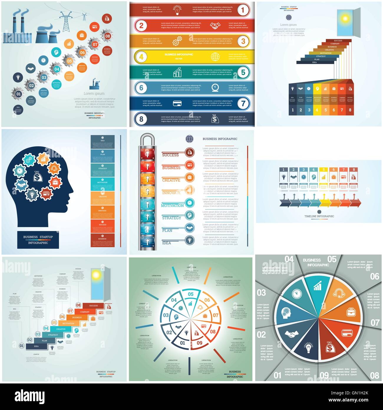 Modern business infographic 9 templates Vector illustration eight and ...