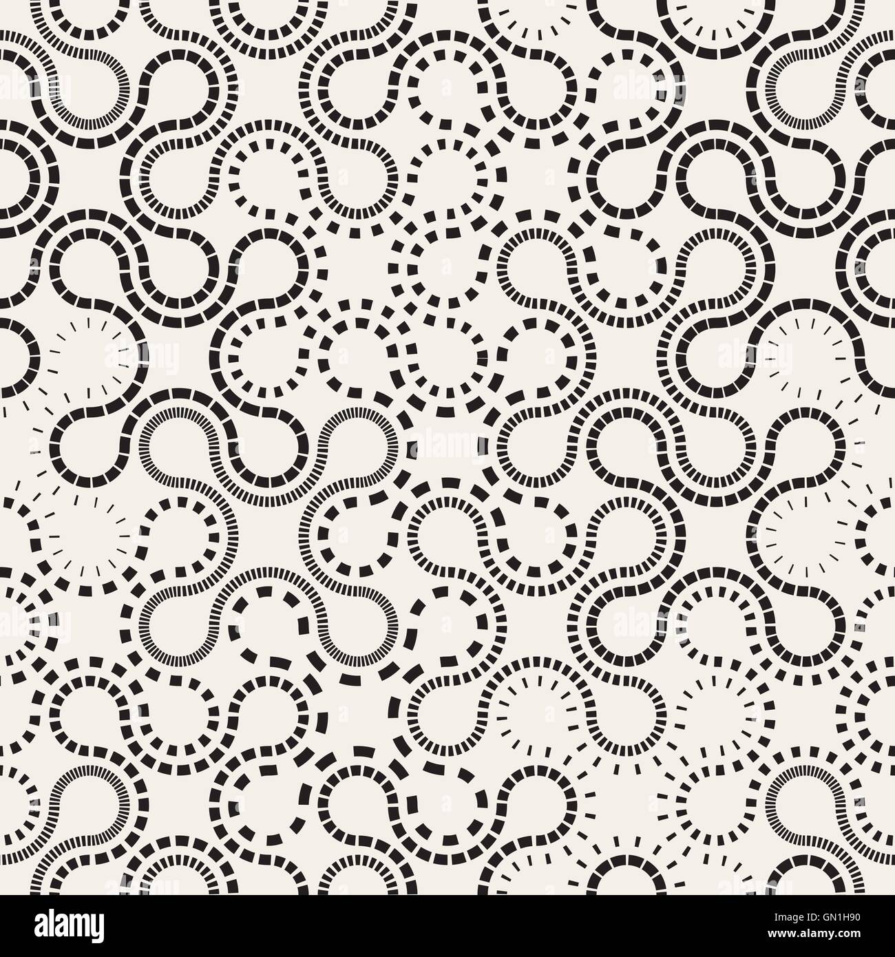 Vector Seamless Black and White Rounded Dash Line Cross Pattern Stock ...