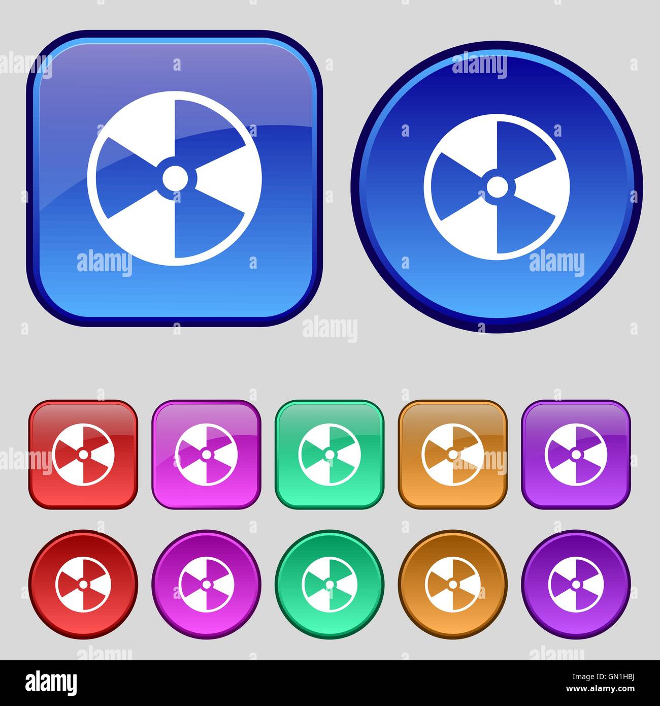 radioactive icon sign. A set of twelve vintage buttons for your design ...