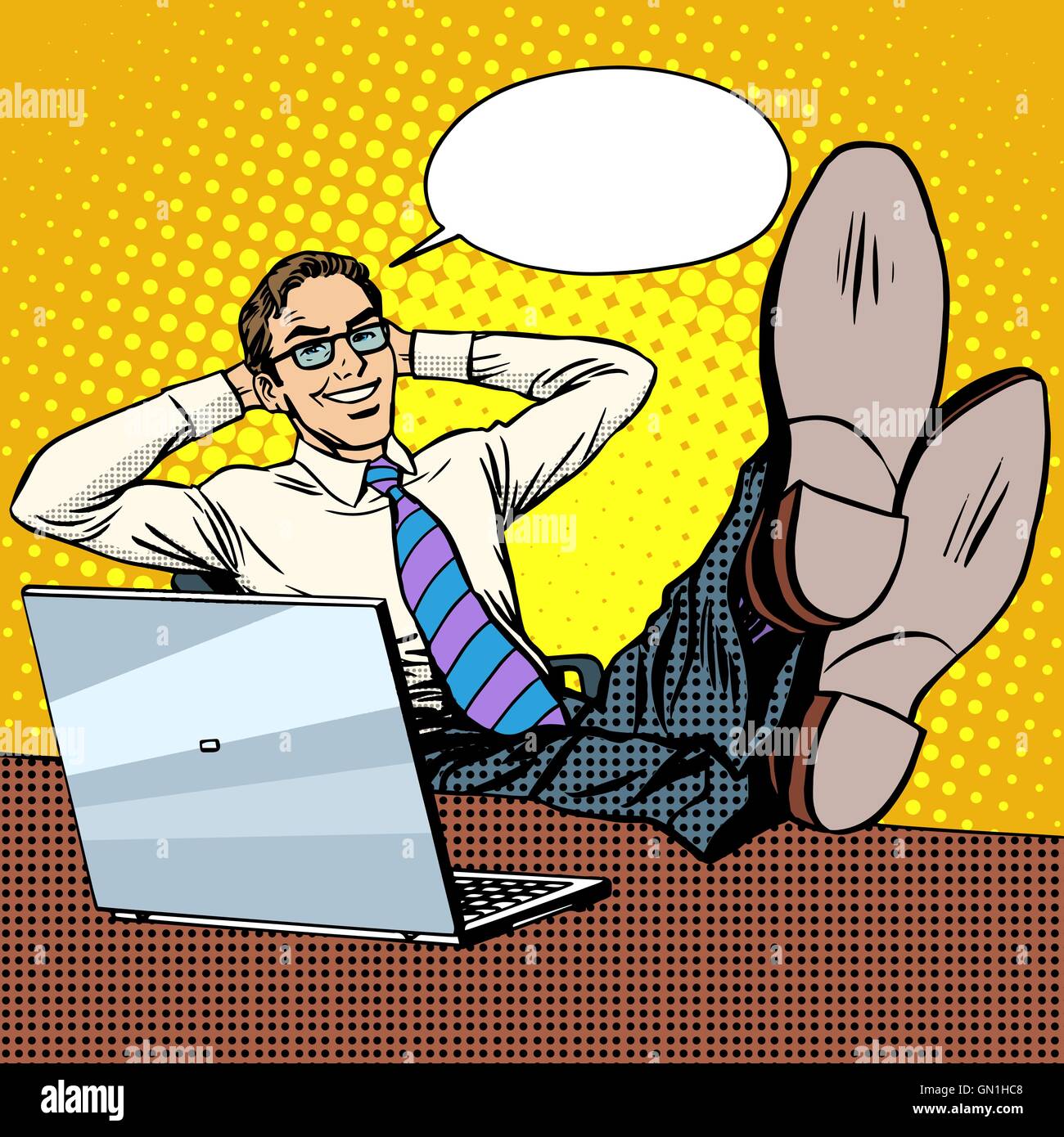 Happy relax businessman at work place near laptop Stock Vector Image ...