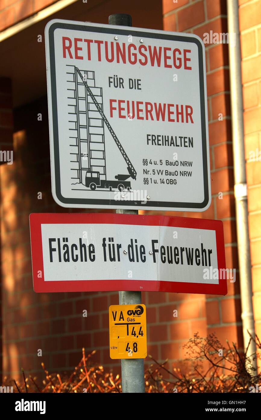 Fire safety information sign outside a hotel in the district of Hurth ...