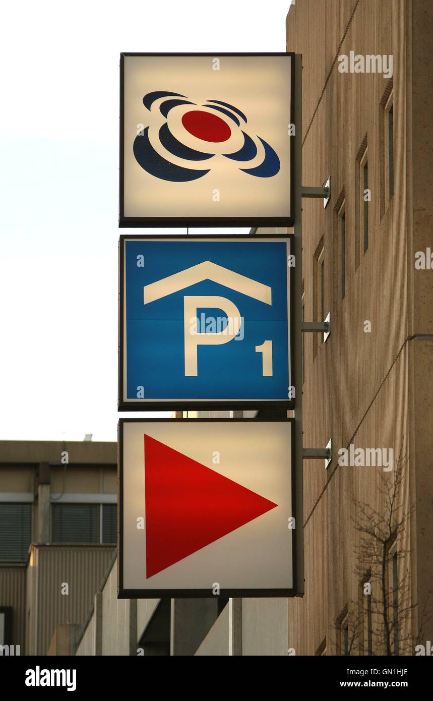 Traffic neon signs outside Hurth Park Shopping Precinct in the district ...