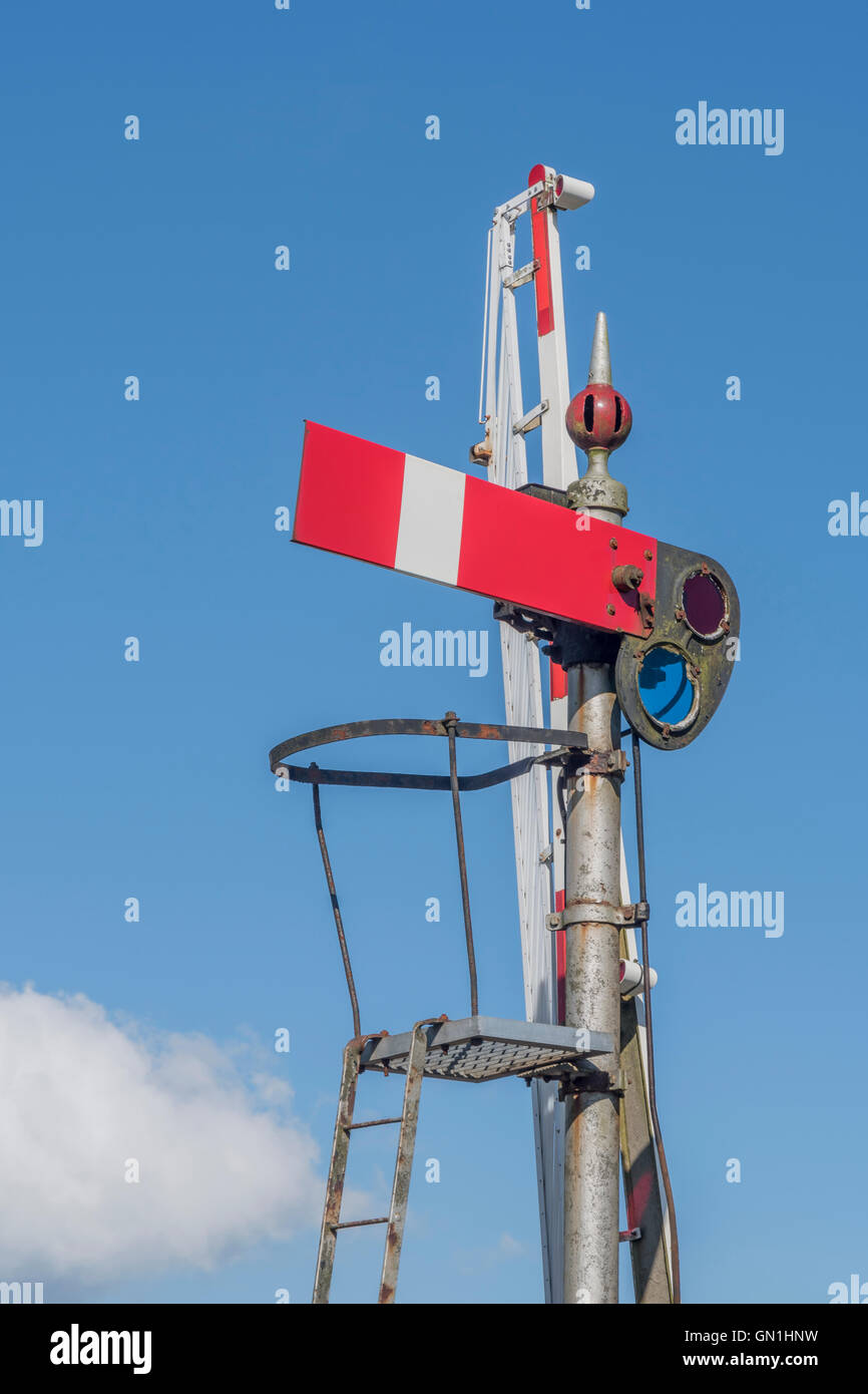 Close shot of old British Semaphore-type railway signal at Lostwithiel ...