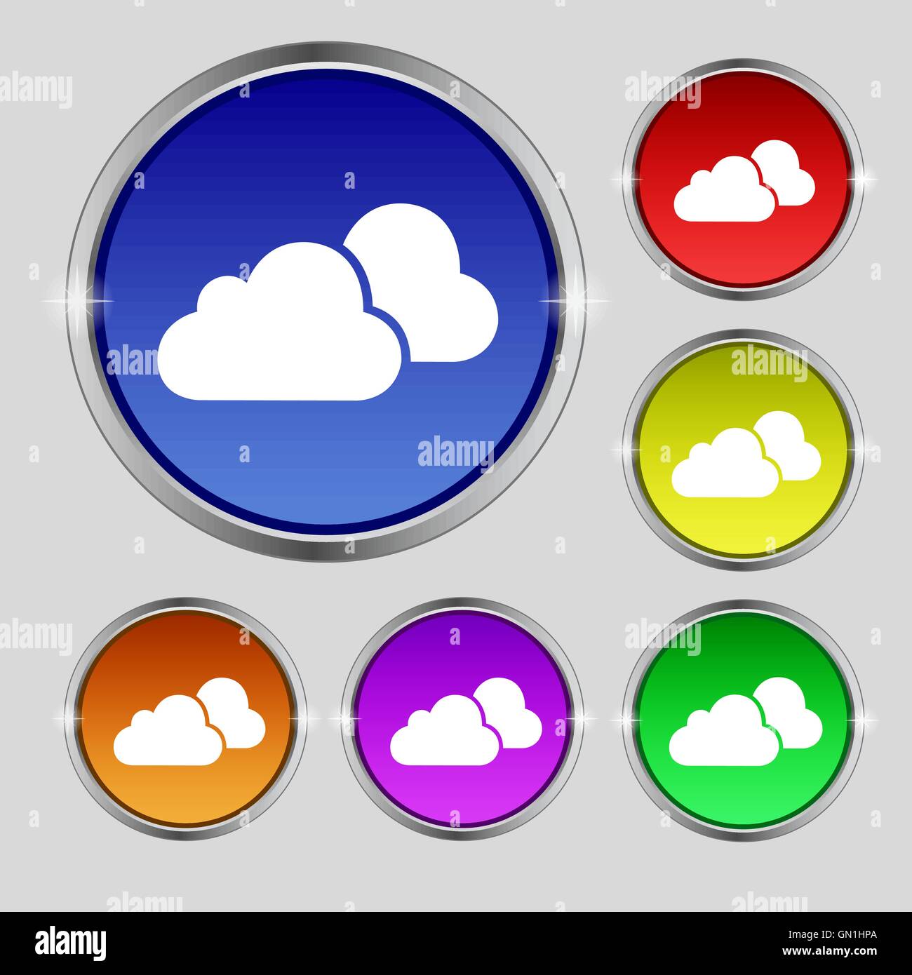 clouds icon sign. Round symbol on bright colourful buttons. Vector ...