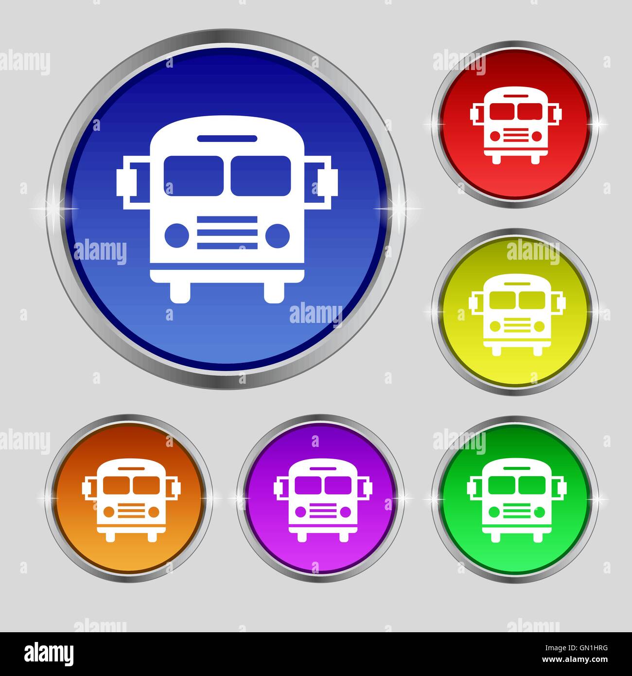 Bus icon sign. Round symbol on bright colourful buttons. Vector Stock ...