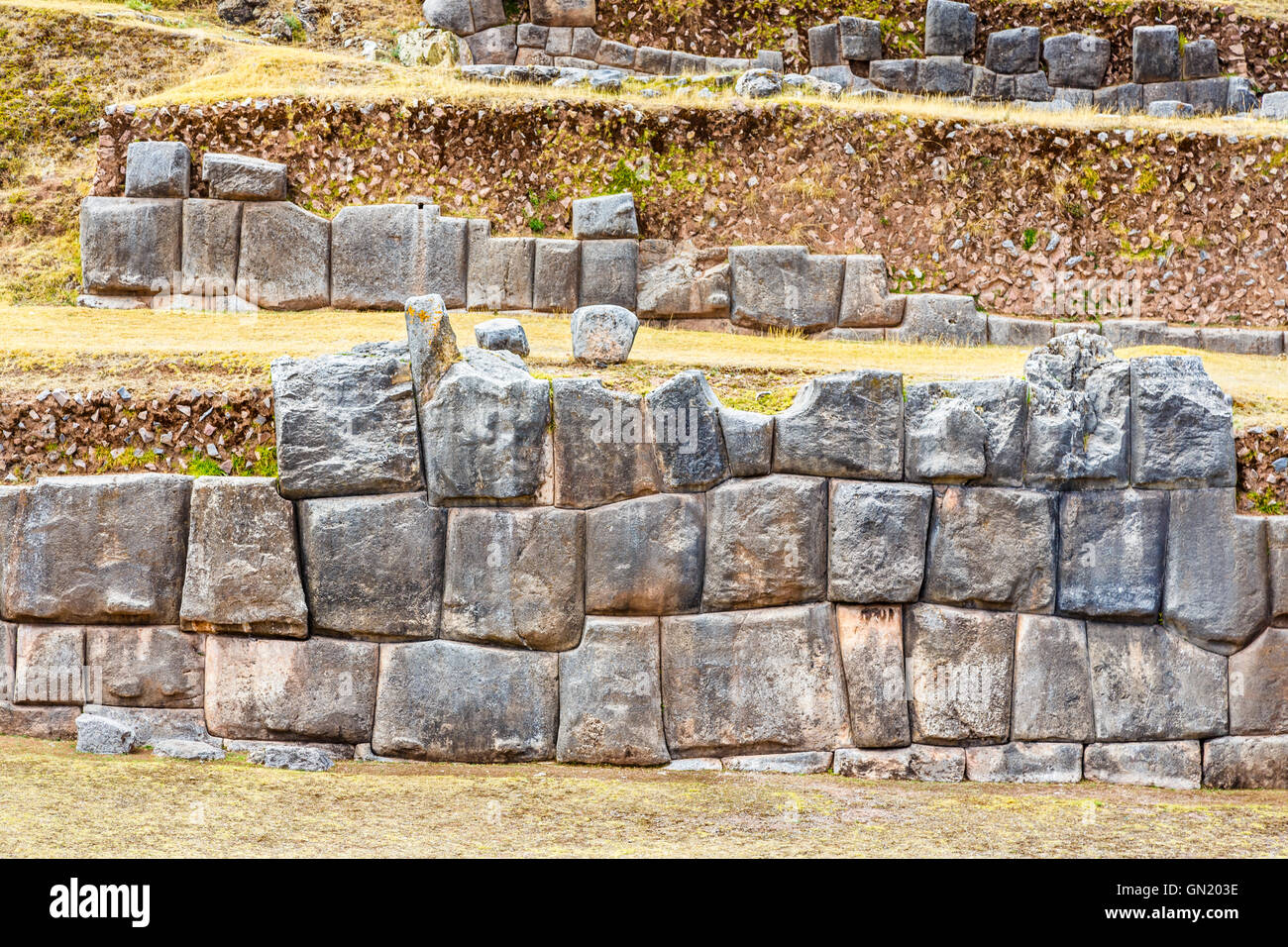 Massive interlocking stones in the walls of Sacsayhuaman, historic ...