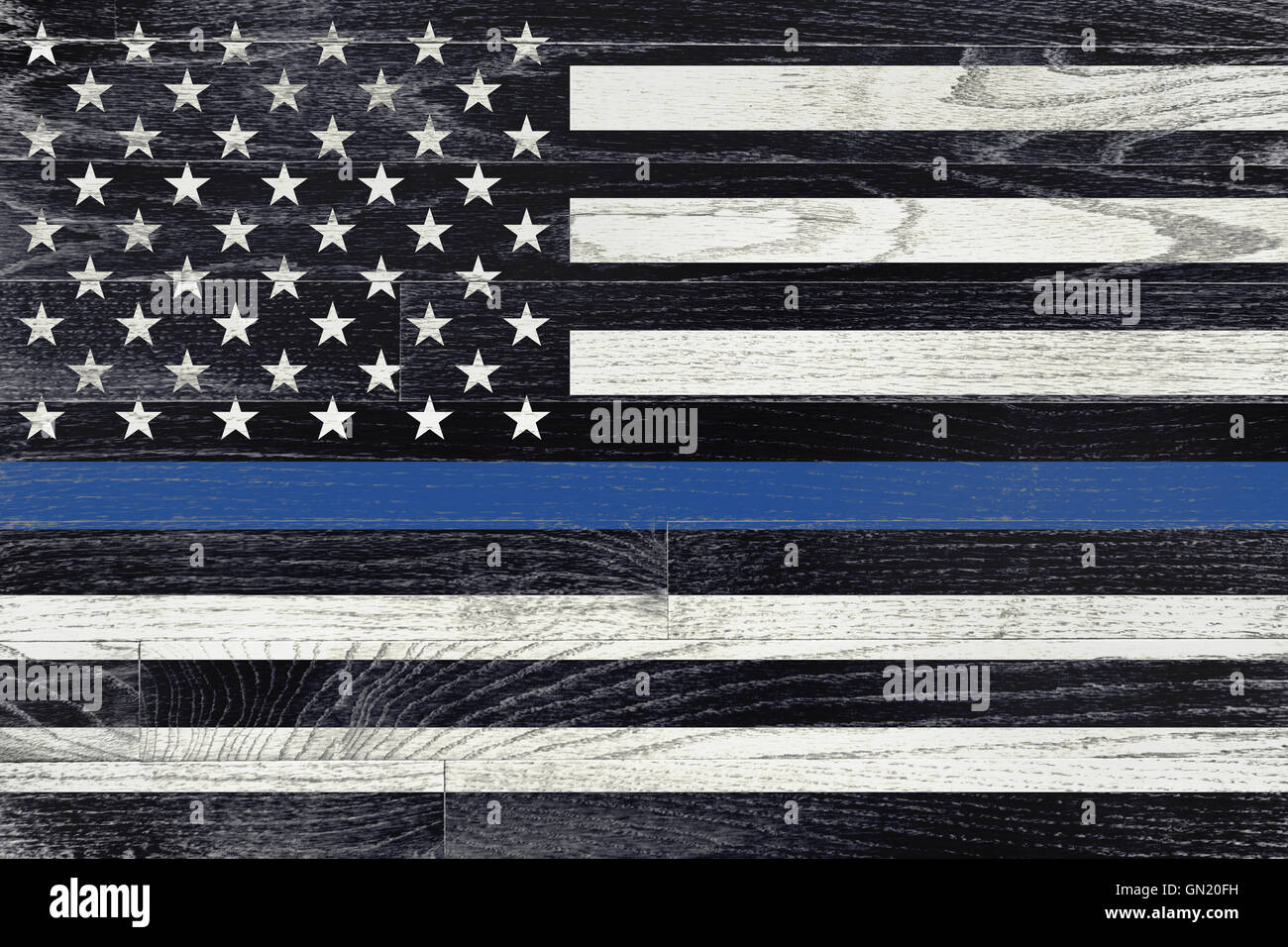 A law enforcement police support flag painted on white washed wood ...