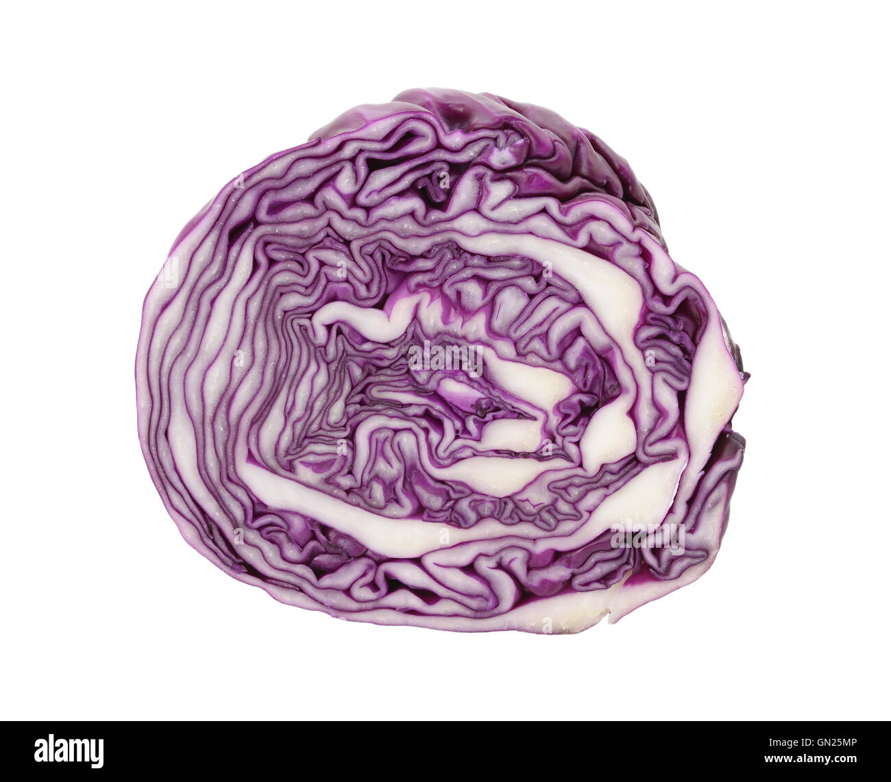Half red cabbage showing intricate pattern in cross section, isolated ...